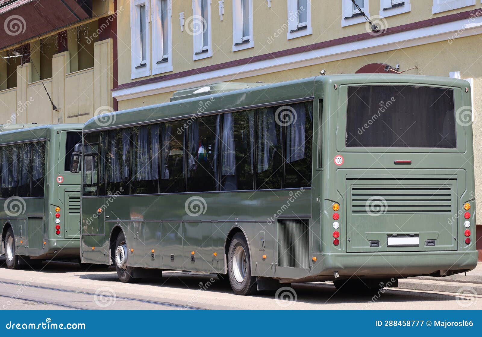 Green Colored Military Buses on the Street Stock Image - Image of army ...