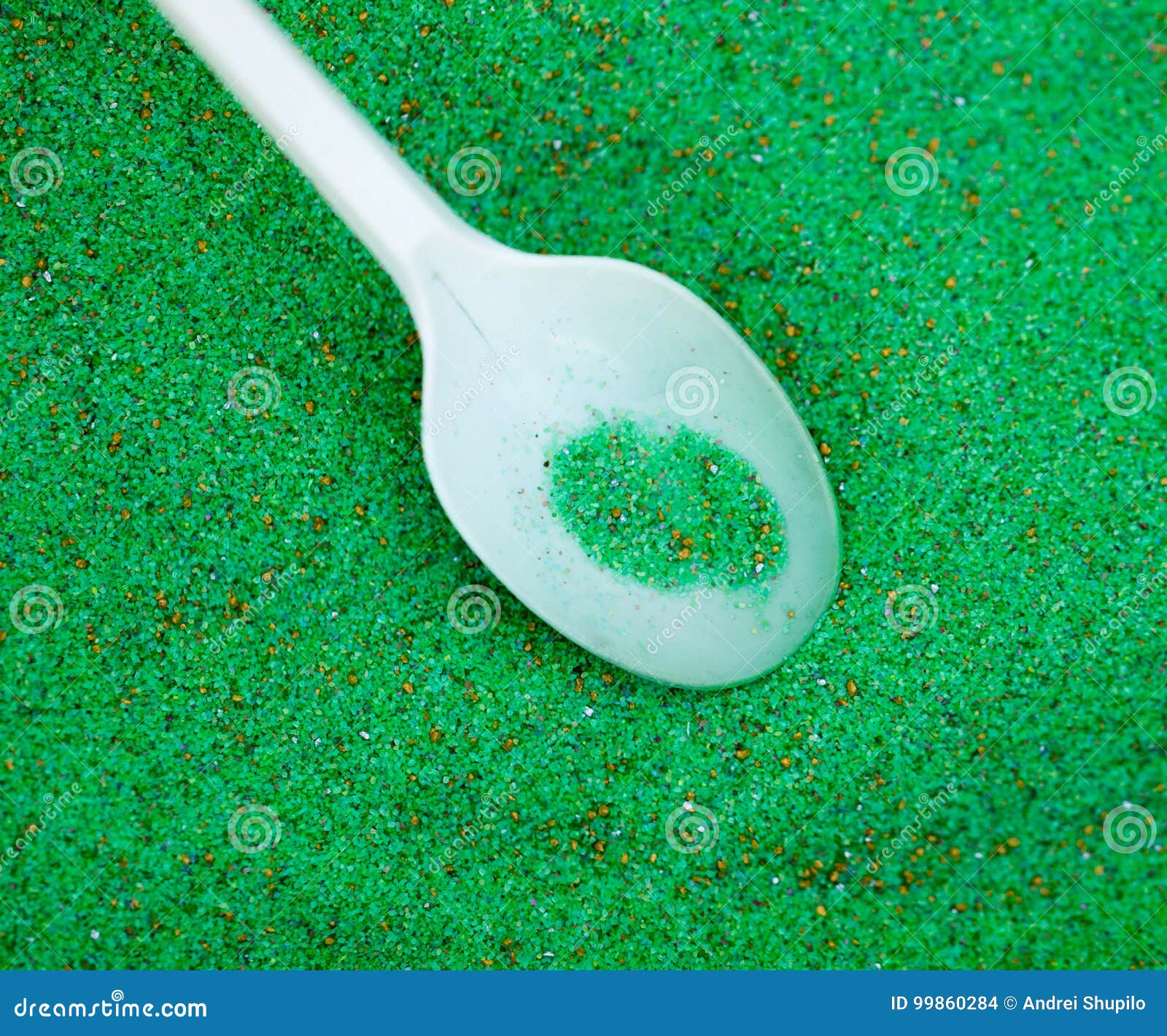 Green Colored Sand with a Spoon As a Background Stock Photo - Image of ...