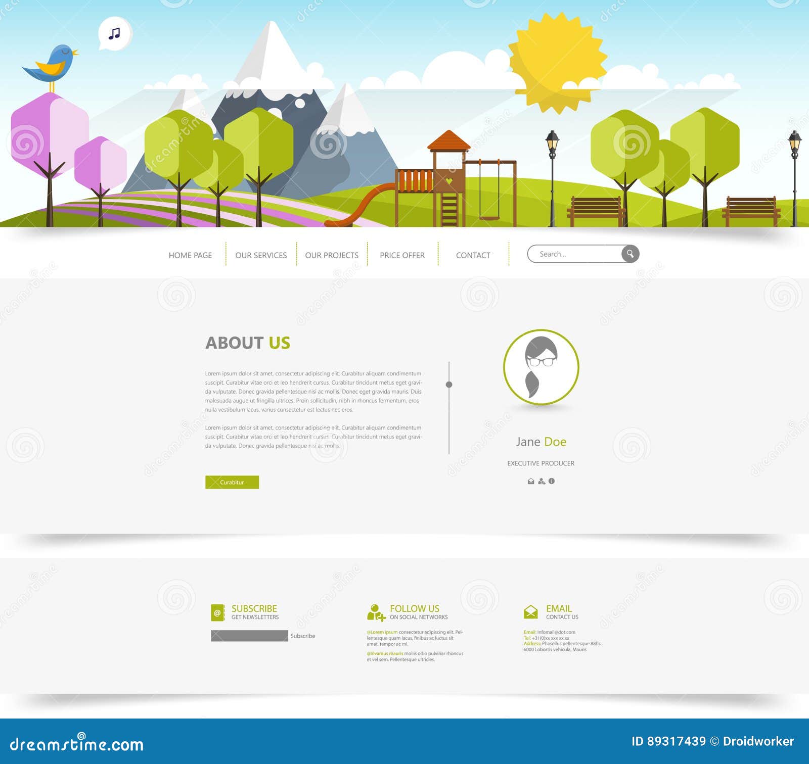 Green Colorful Eco Website Template, Vector Illustration. Stock Vector ...