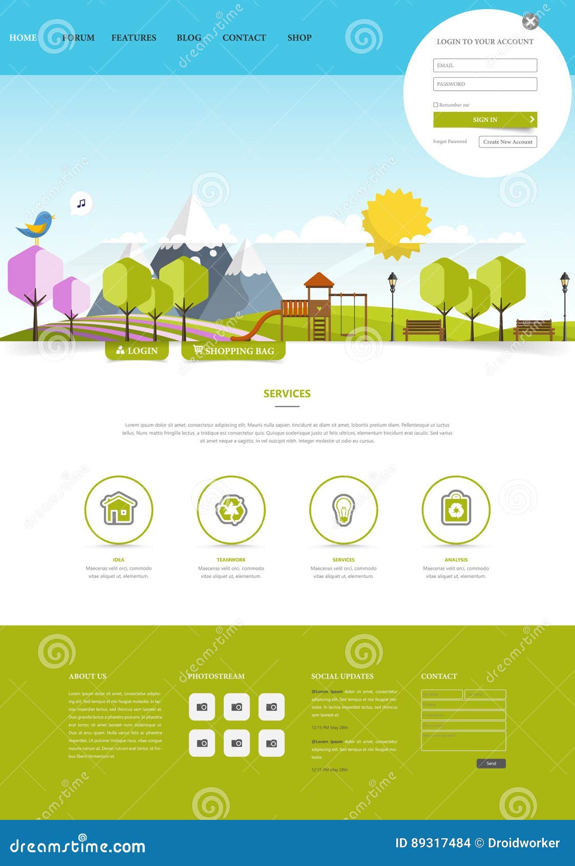 Green Colorful Eco Website Template, Vector Illustration. Stock Vector ...
