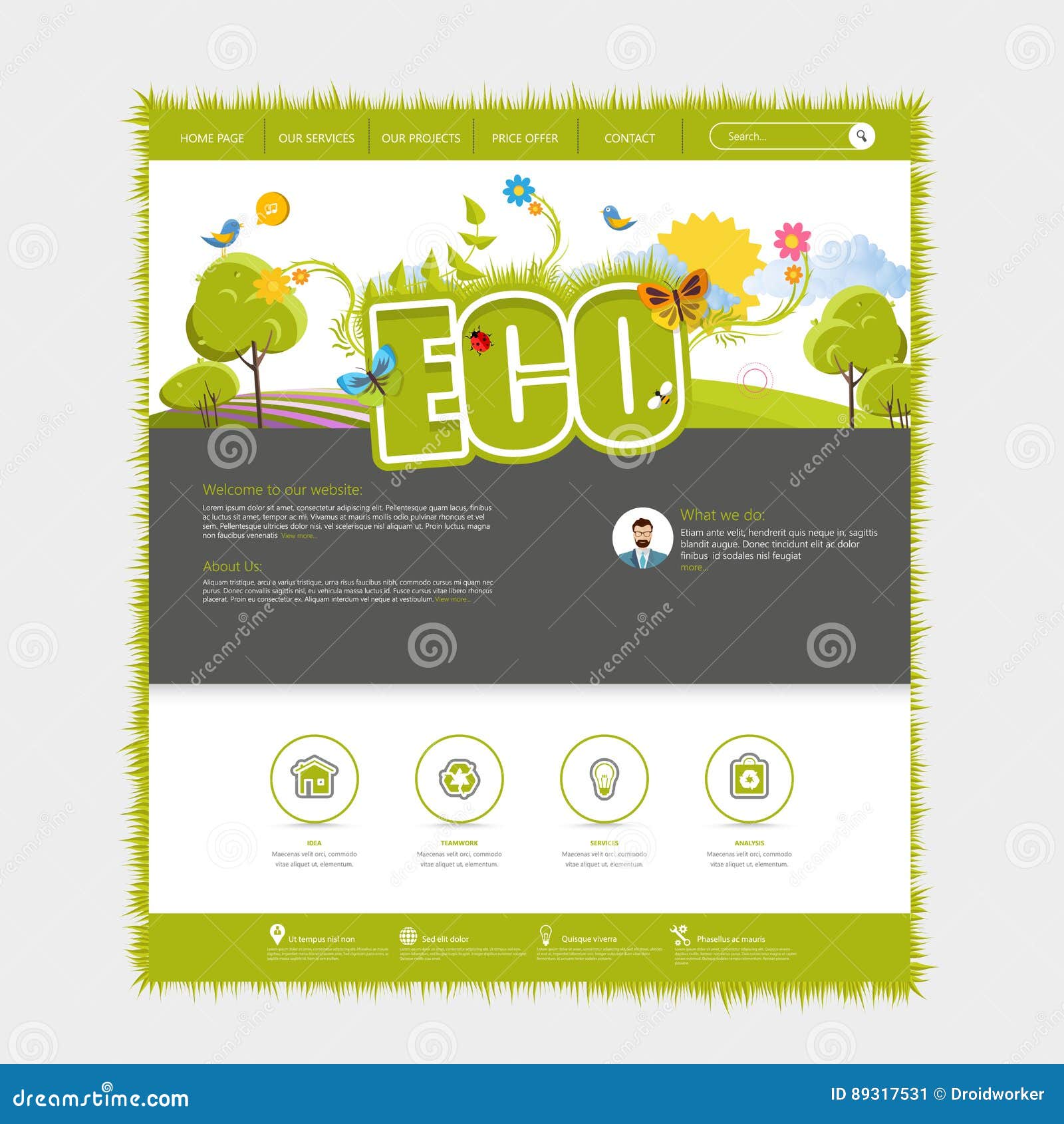 Green Colorful Eco Website Template, Vector Illustration. Stock Vector ...