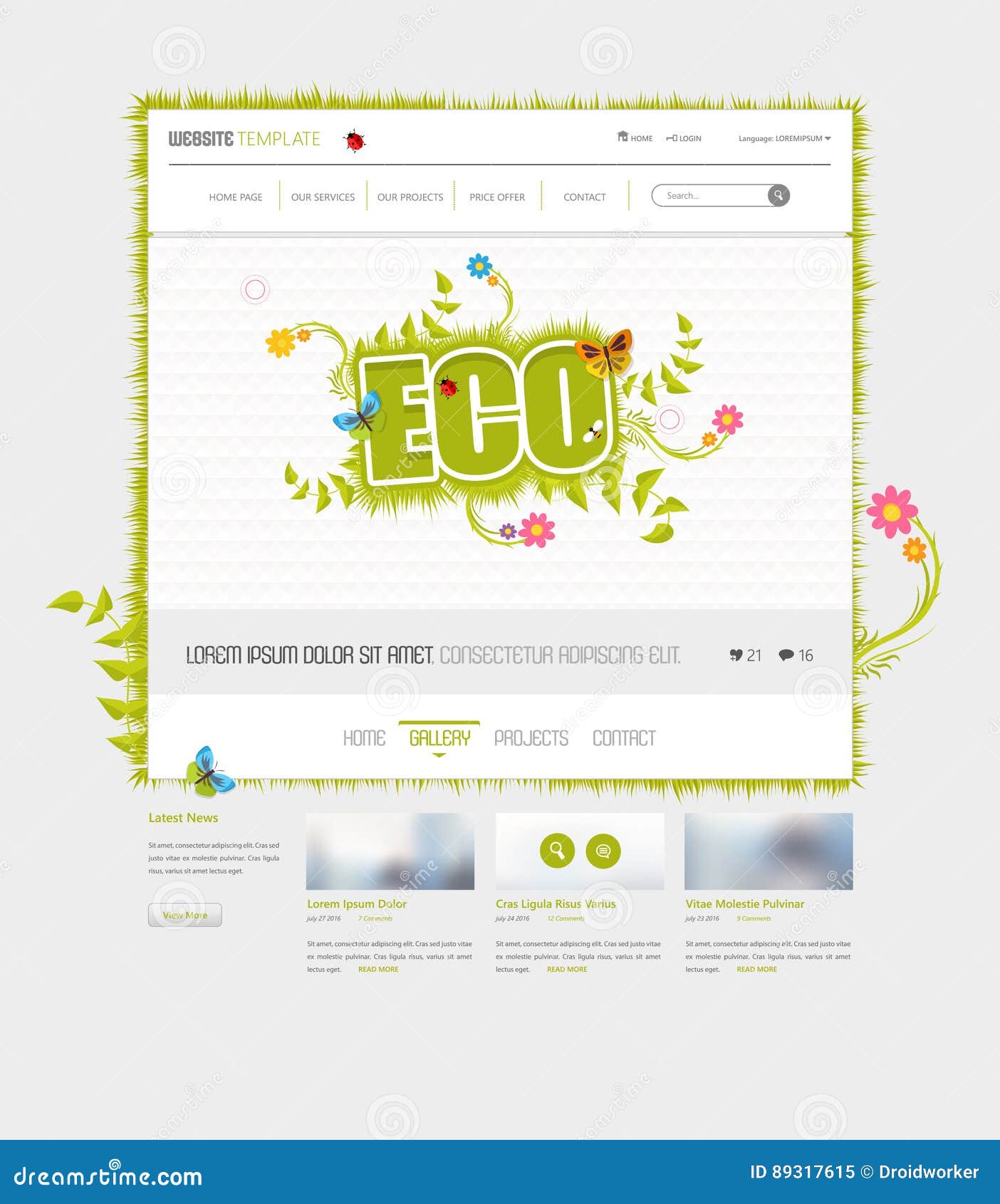 Green Colorful Eco Website Template, Vector Illustration. Stock Vector ...