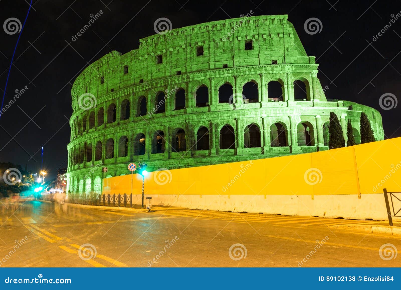 Green colosseum in Rome stock photo. Image of night, blurb - 89102138