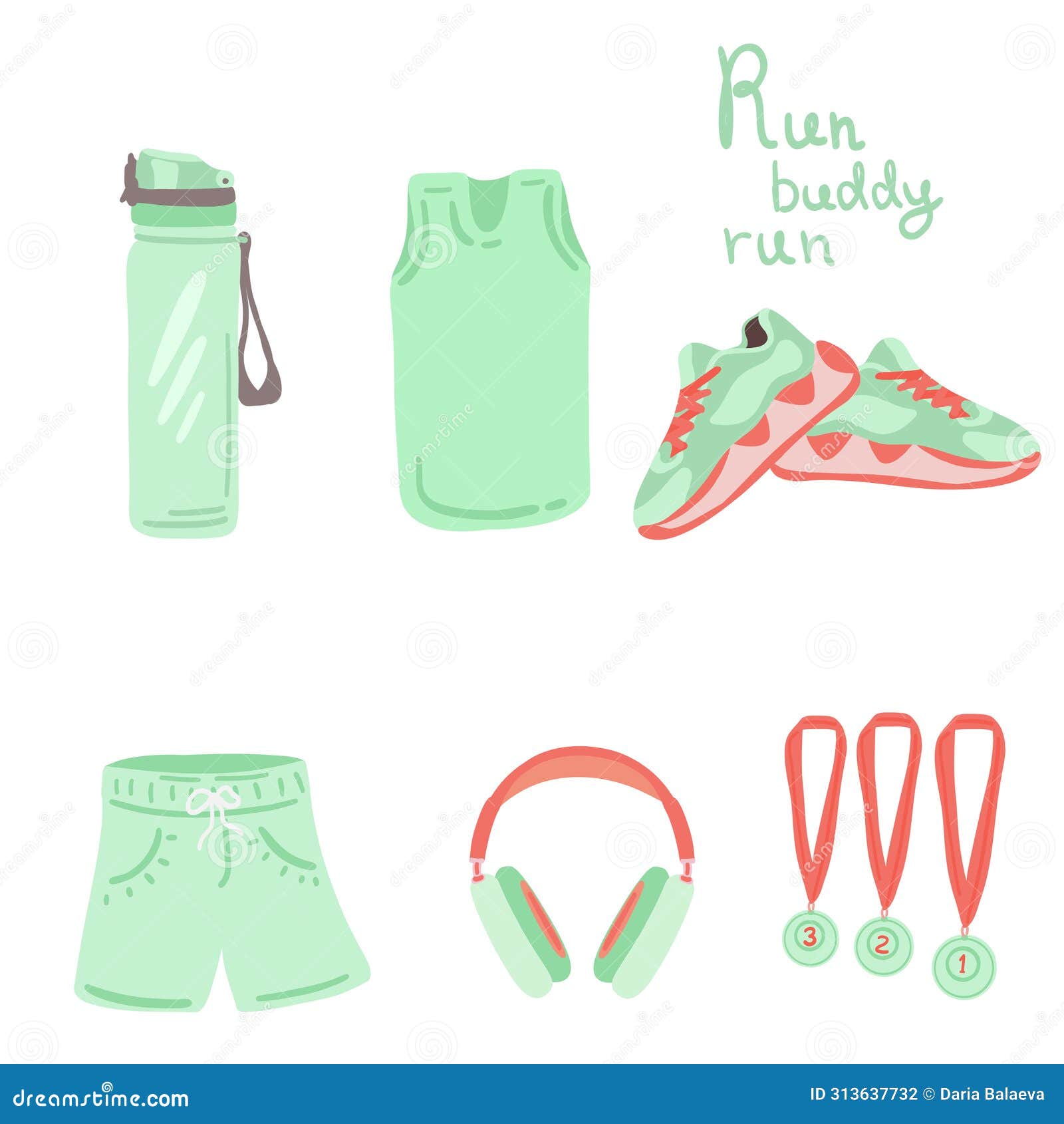 Green Colour Flat Design Set with Running Equipment Stock Vector ...