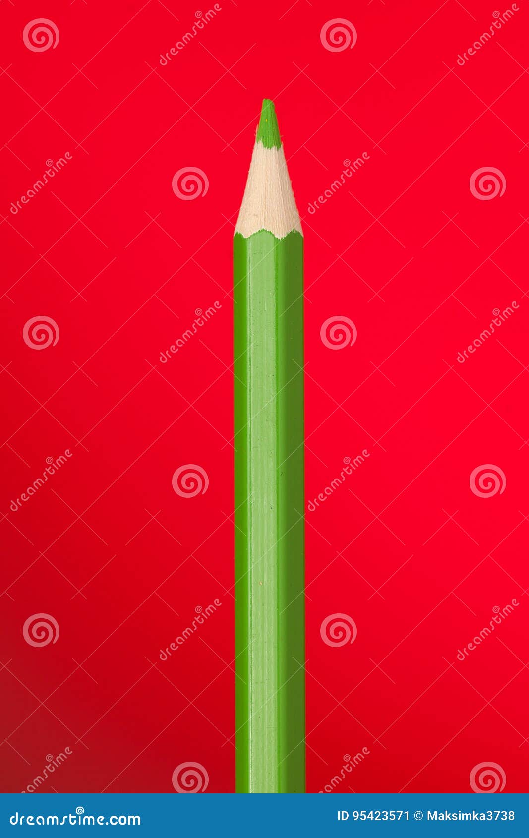 Green Colouring Crayon Pencil Isolated on Red Background. Stock Image ...
