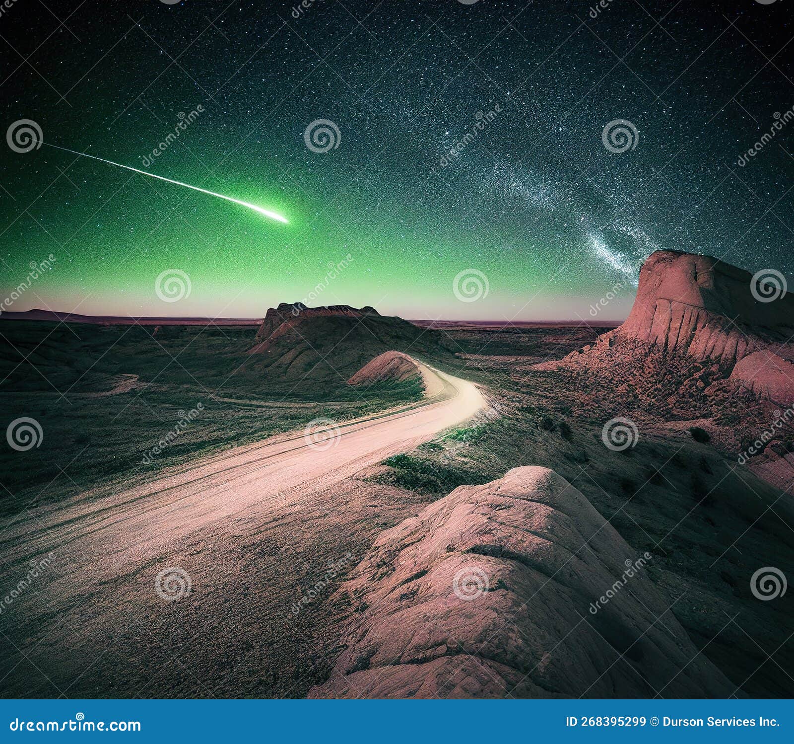 Green Comet Flying Over a Road in Utah Wilderness, Stock Illustration ... Green Comet Flying Over a Road in Utah Wilderness, Stock Illustration ...