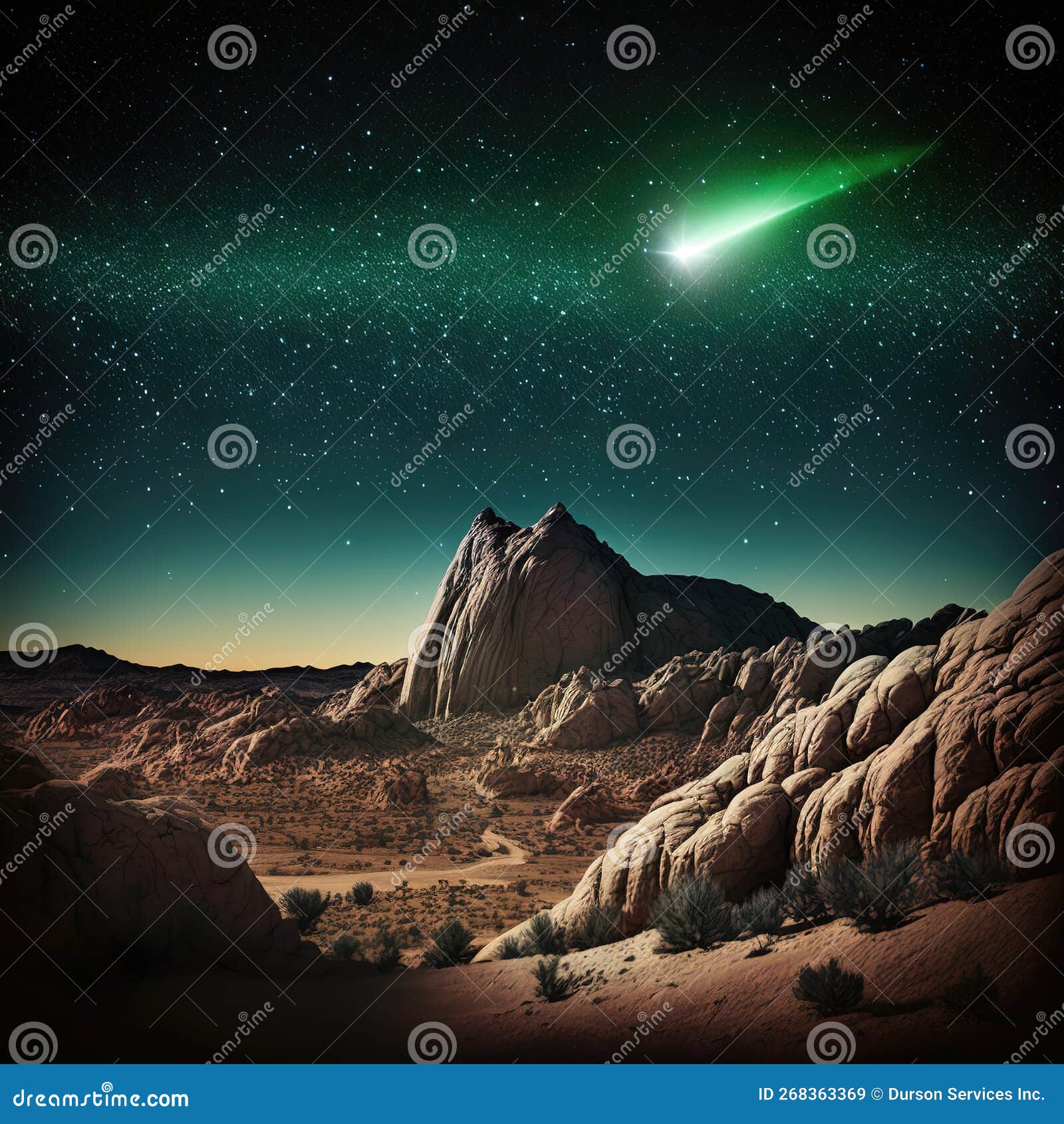 Green Comet Flying Over Utah Wilderness, Stock Illustration ... Green Comet Flying Over Utah Wilderness, Stock Illustration ...