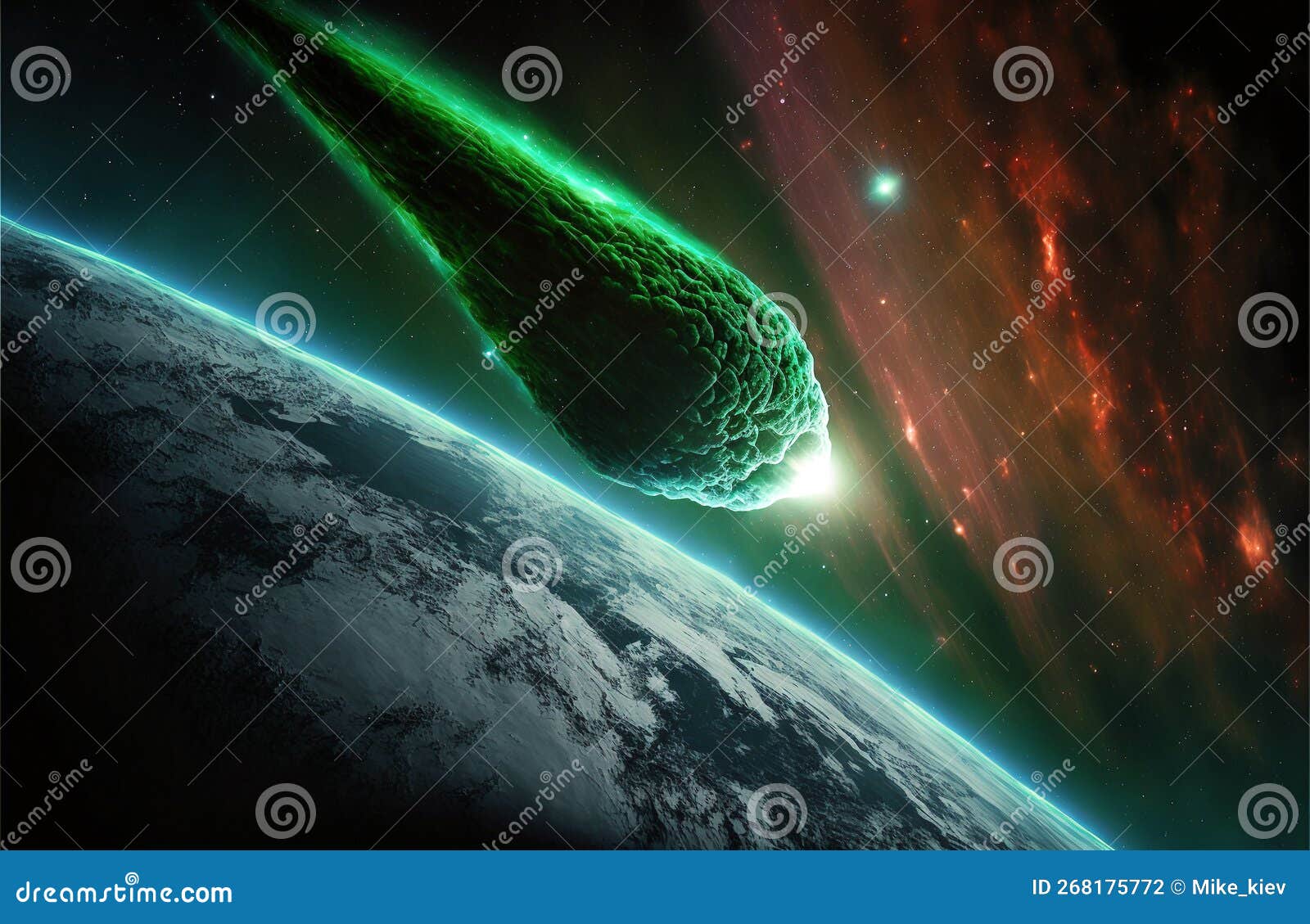 Green Comet Flying Through Night Over Silhouetted Trees. Generative AI ...