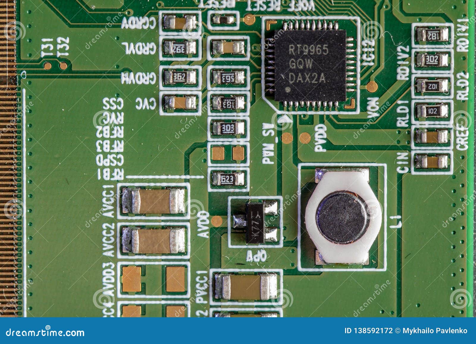 Green Computer Board with Different Electronics Elements. Texture Stock ...