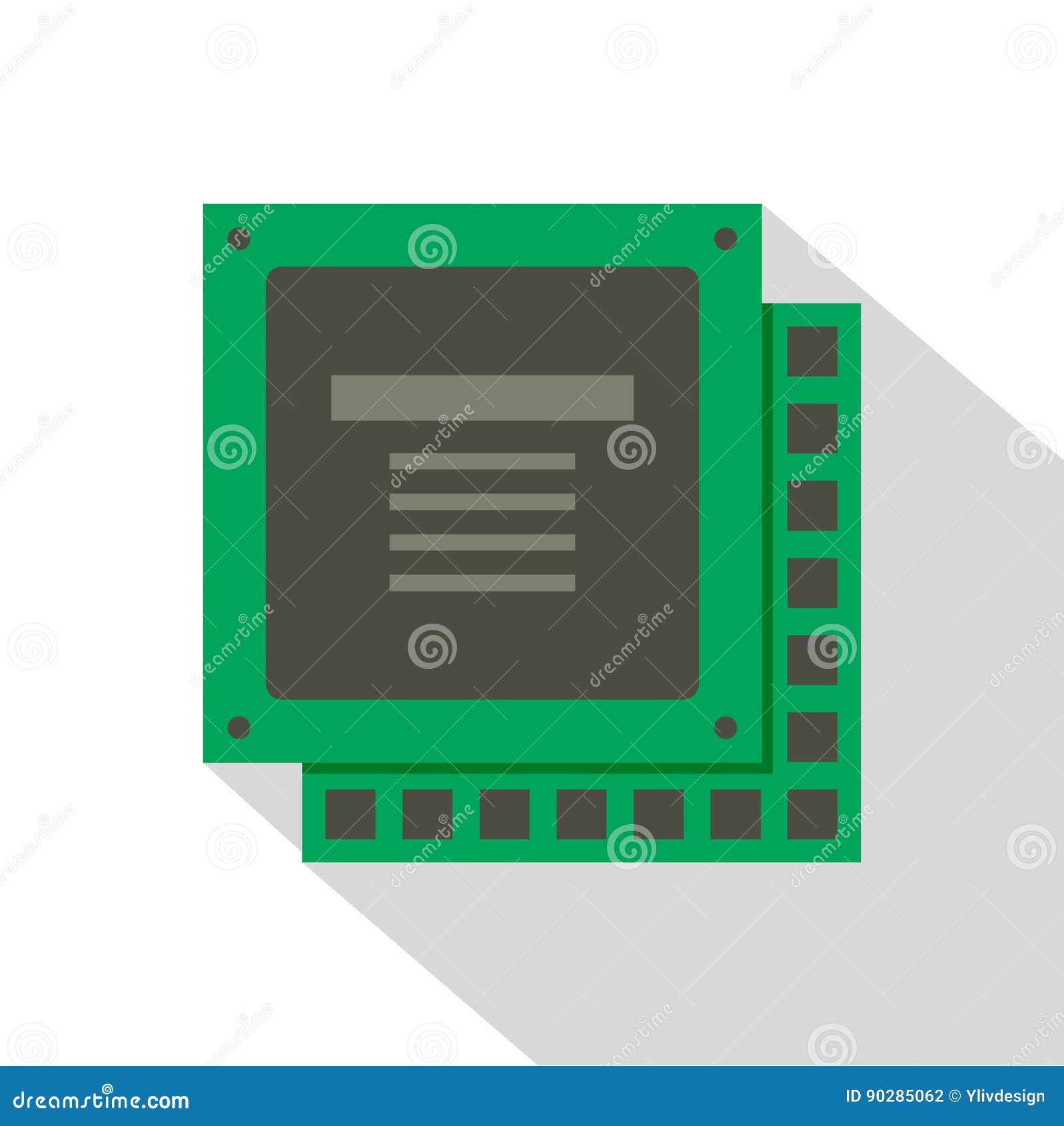 Green Computer CPU Processor Chip Icon, Flat Style Stock Vector ...
