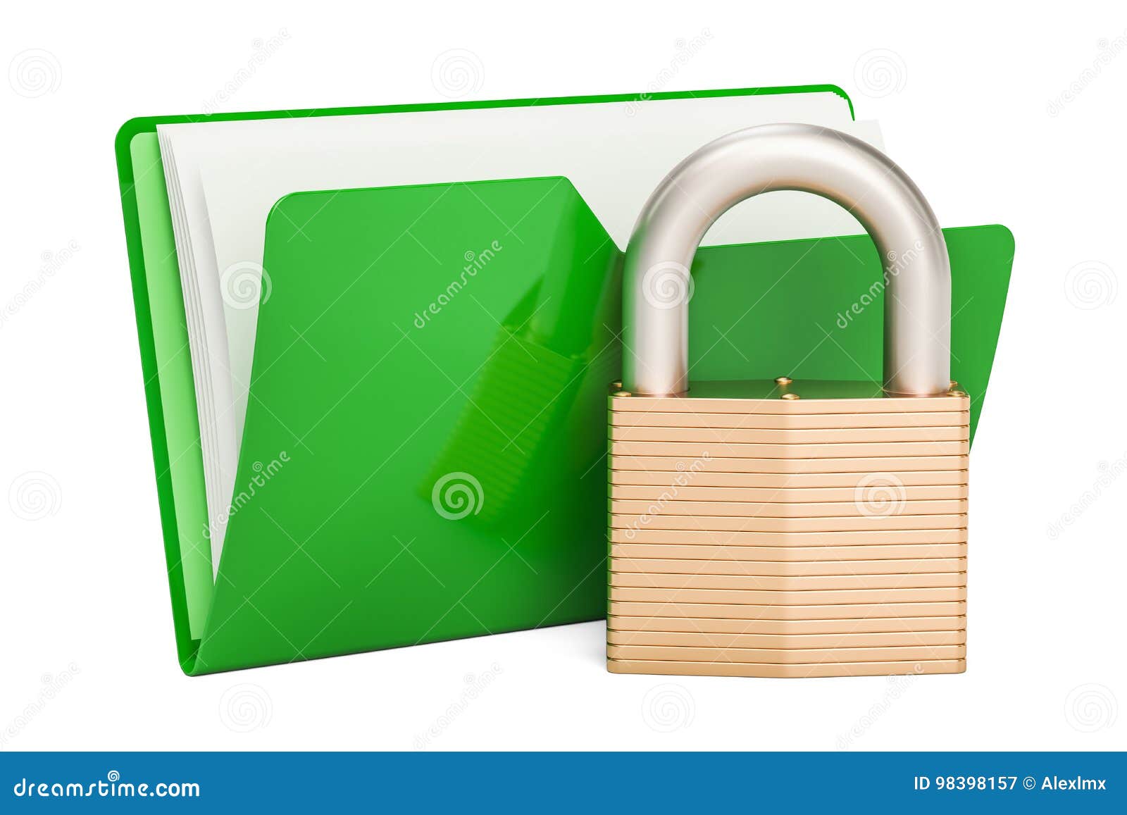 Green Computer Folder Icon with Padlock, 3D Rendering Stock ...