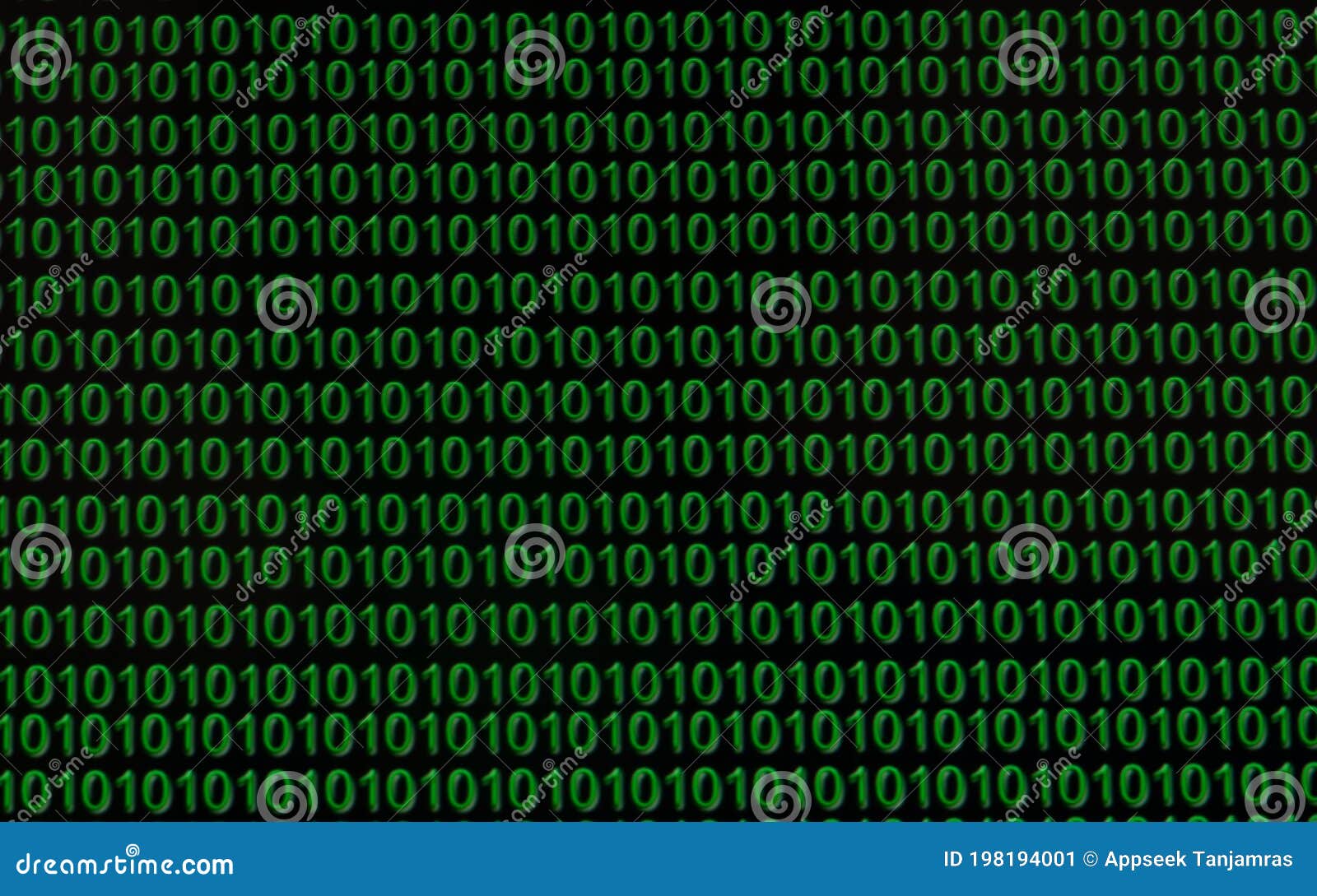 Green Computer Language Binary Numbers Glow on Black Background Stock ...