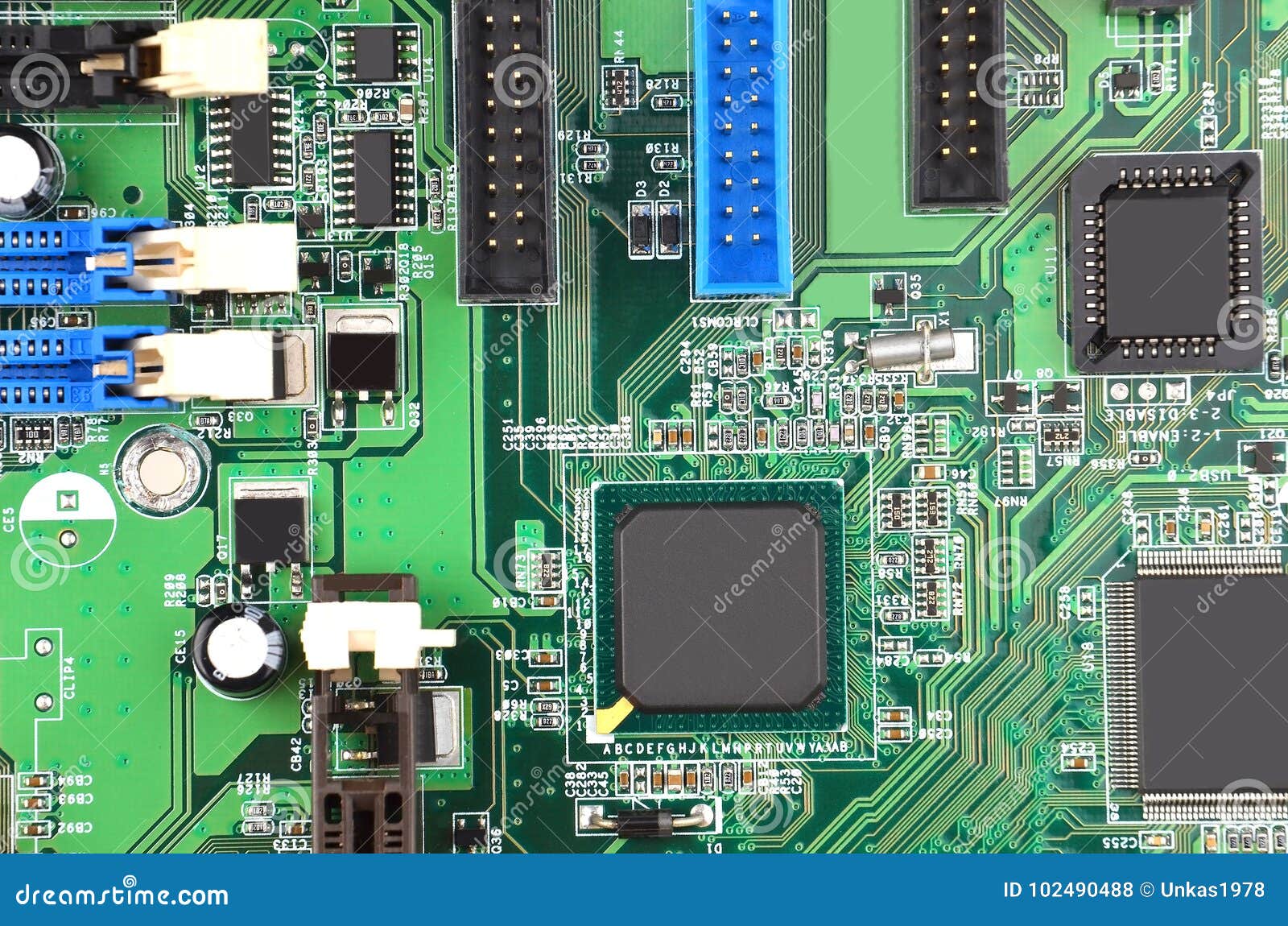 Green computer motherboard stock photo. Image of motherboard - 102490488