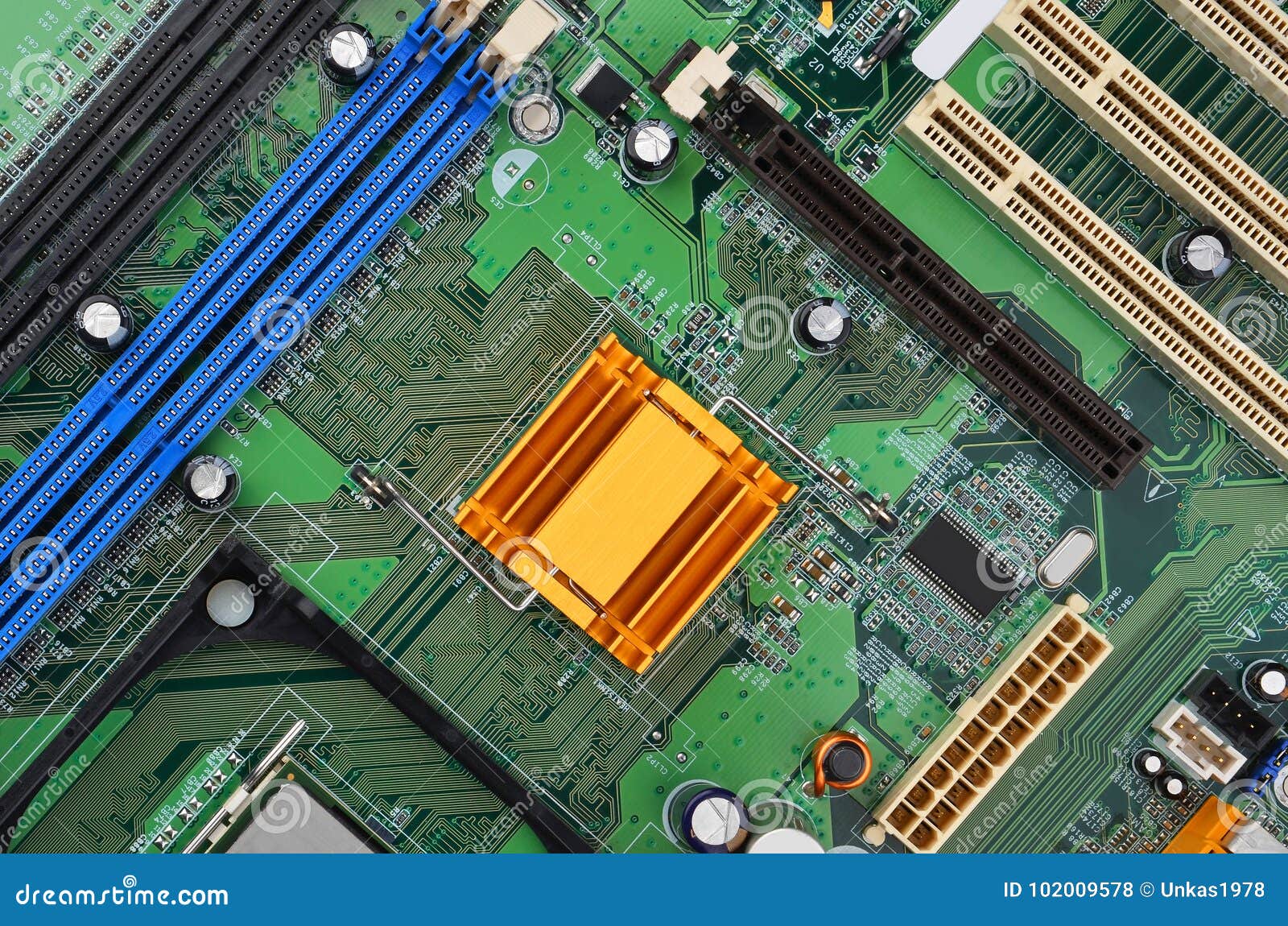 Green computer motherboard stock photo. Image of memory - 102009578