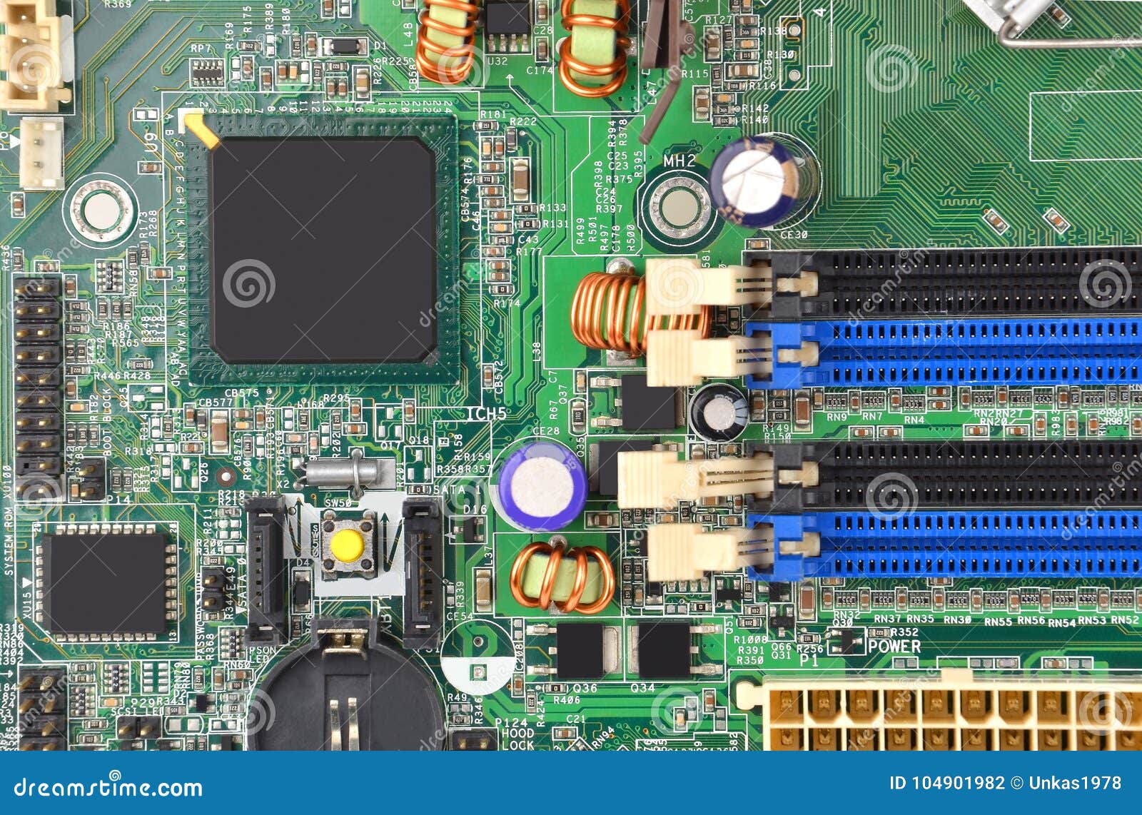 Green computer motherboard stock photo. Image of equipment - 104901982