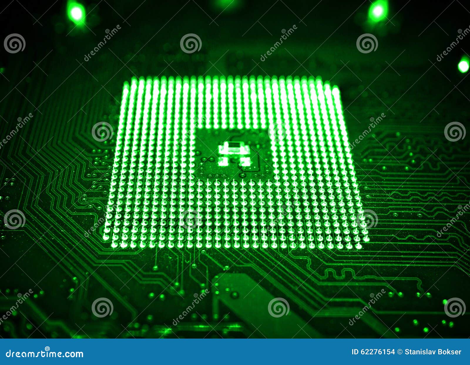 Green Computer Motherboard and Processor Slot with Blur Effect Macro ...