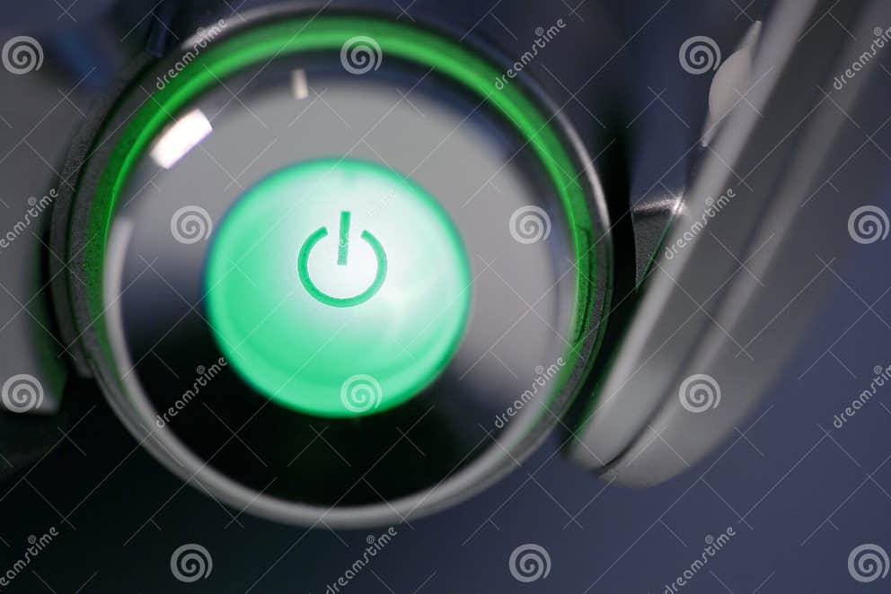 Green Computer Power on Glowing Button Stock Photo - Image of energy ...