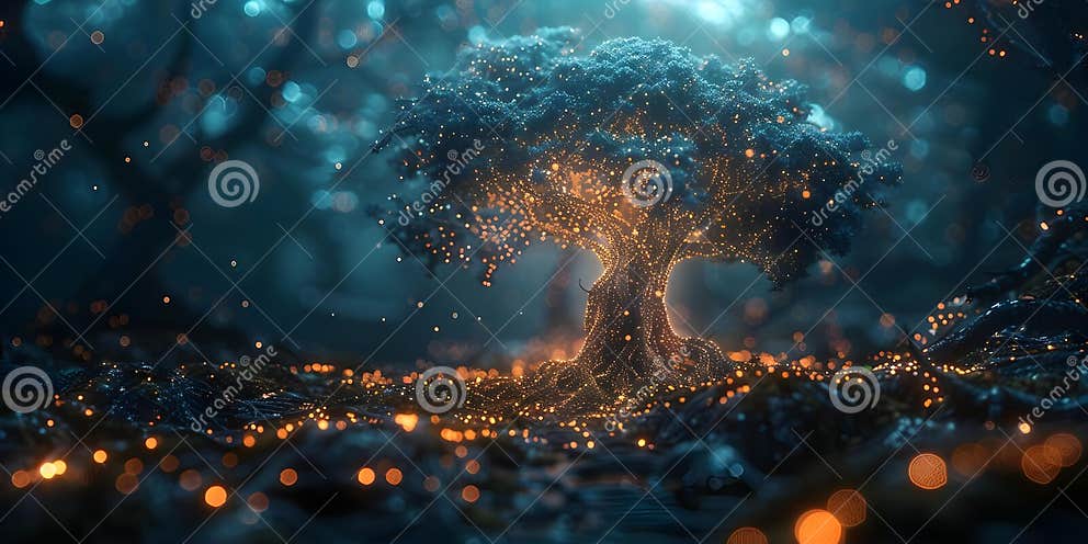 Green Computing and Technology Ethics: Digital Cube Tree with Blue ...