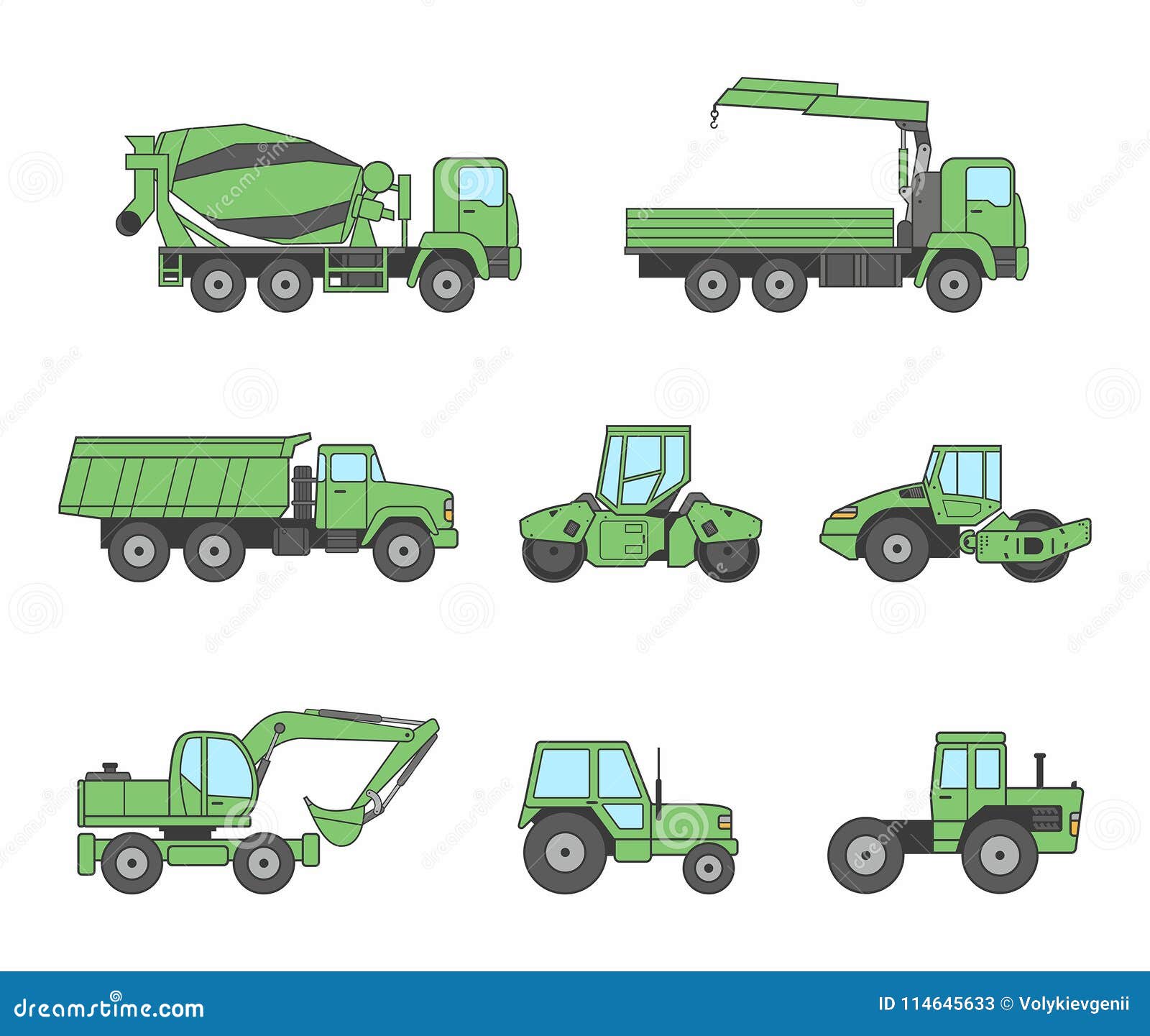 Green Construction Machines Icons Set Stock Vector - Illustration of ...