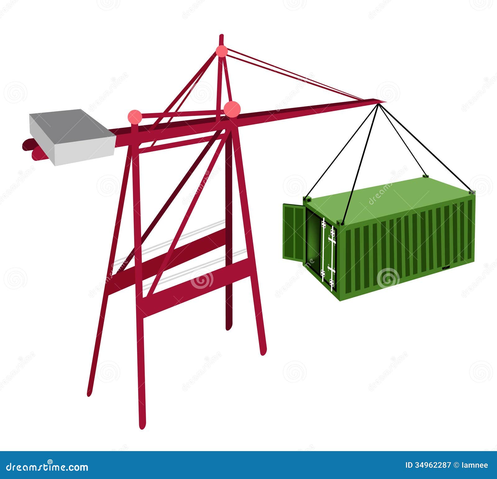 Green Container Being Hoisted by a Crane. Stock Vector - Illustration ...