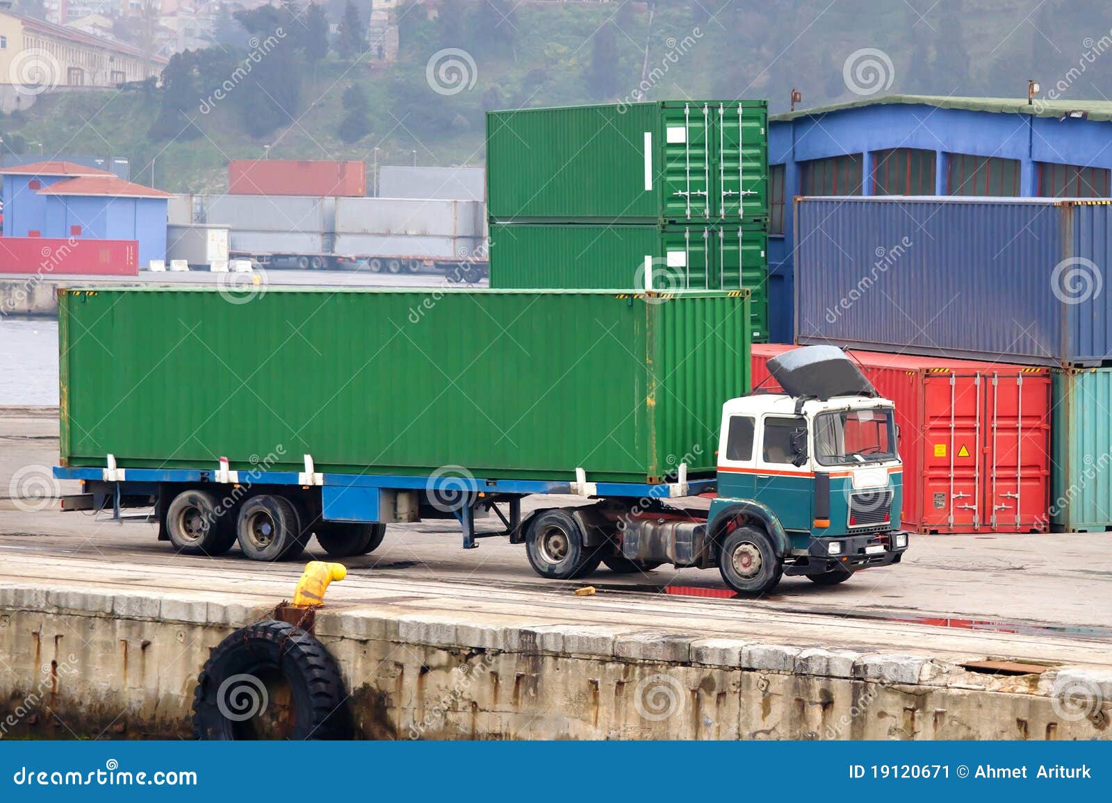 Green container truck stock image. Image of port, container - 19120671