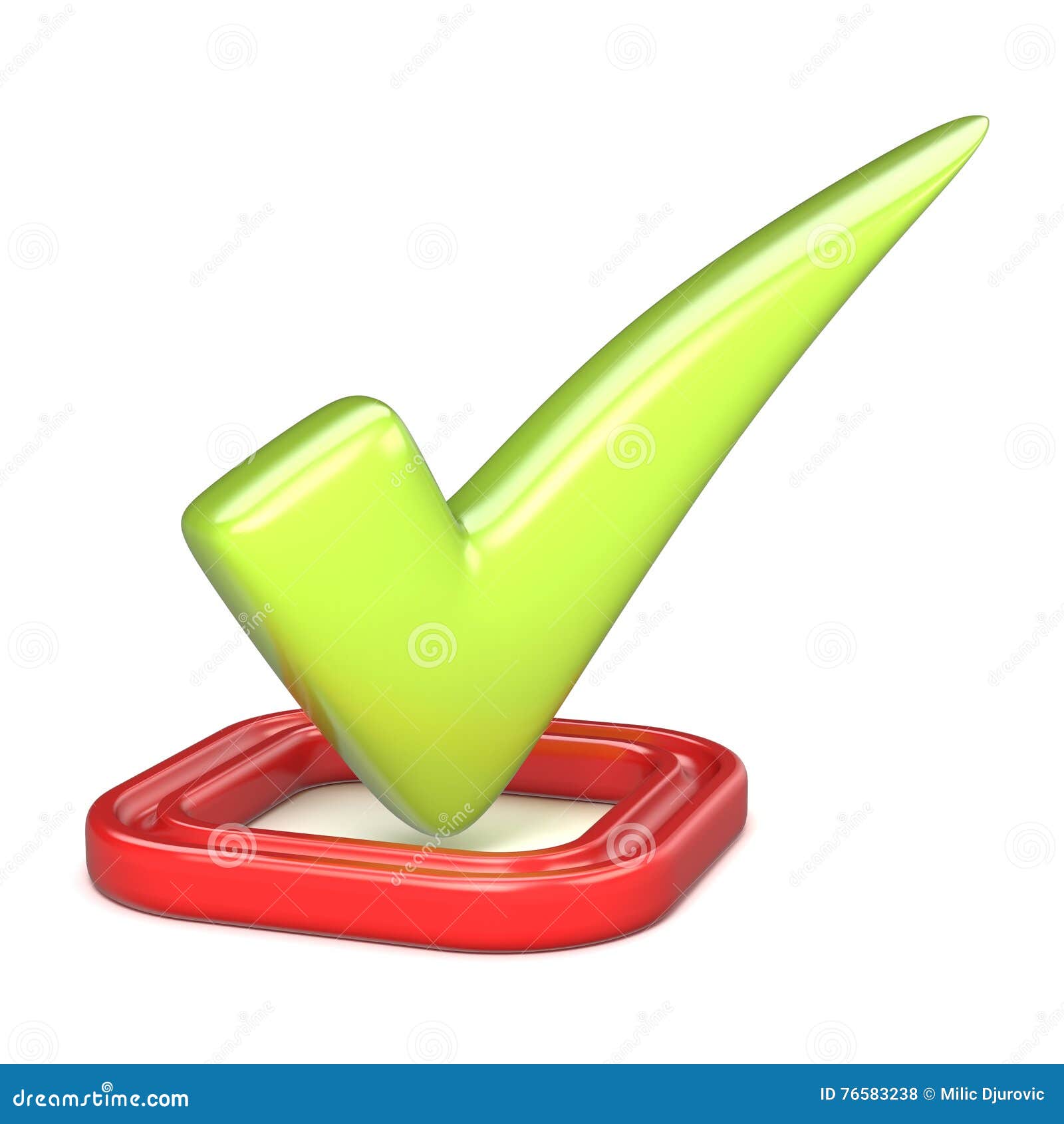 Green Correct Check Mark In Red Square. 3D Stock Illustration ...