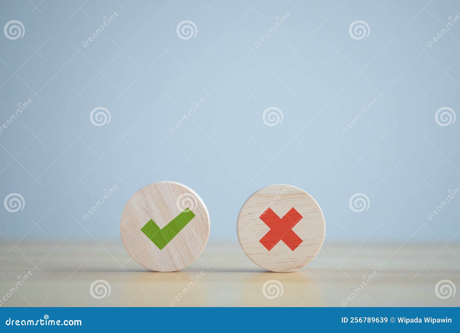 Green Correct Check Mark and Red Wrong or Cross Icon on Wooden Circle ...