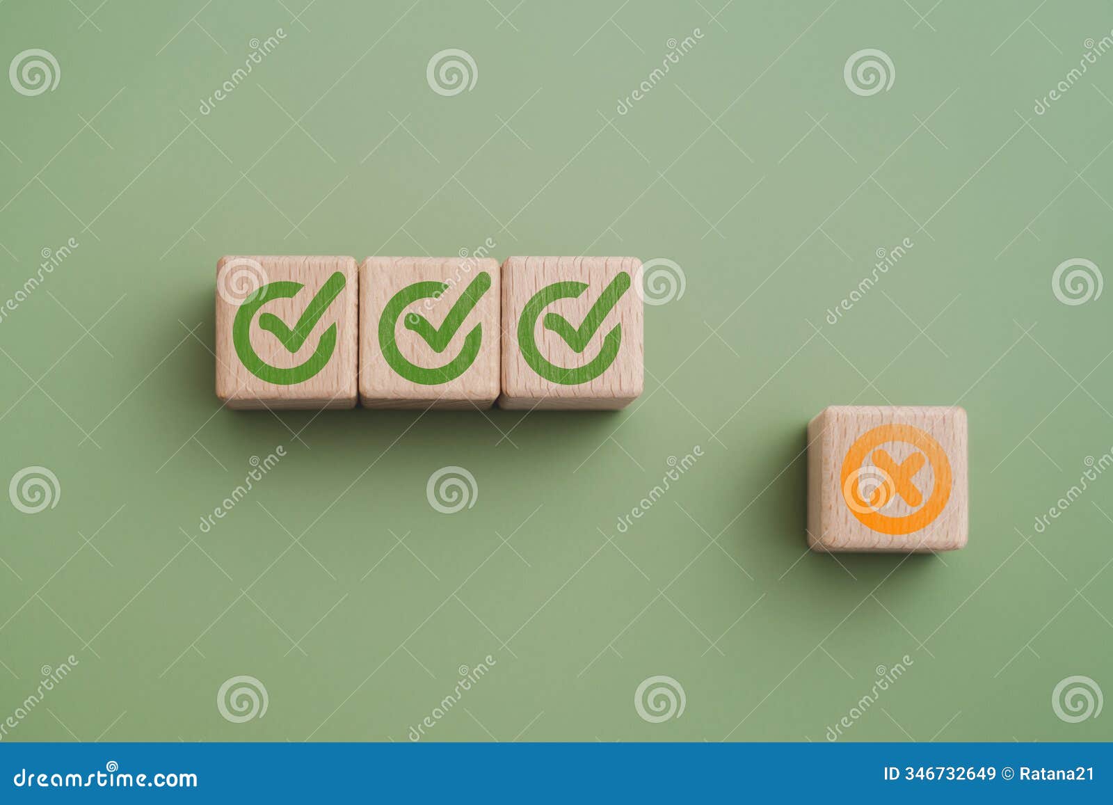 Green Correct Icon, and Orange Fade False on Wooden Cube from Her ...