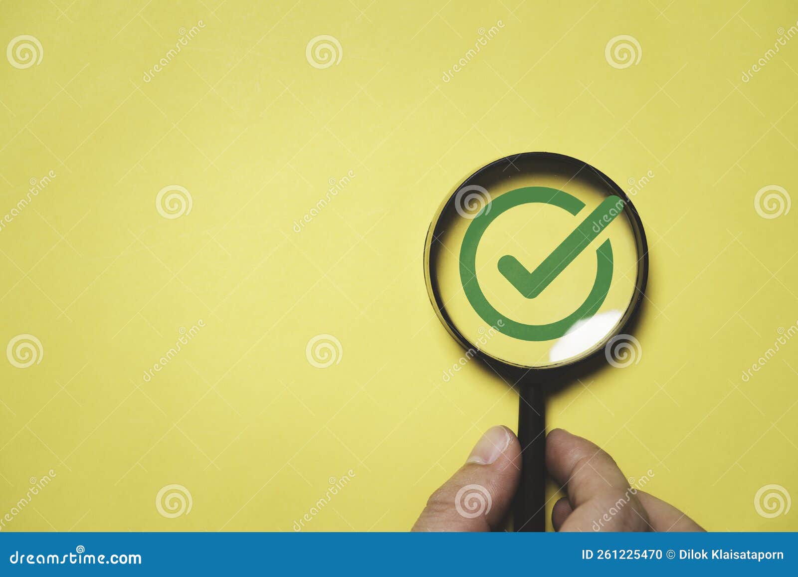 Green Correct or Tick Sign Mark Inside of Magnifier Glass for Focus ...