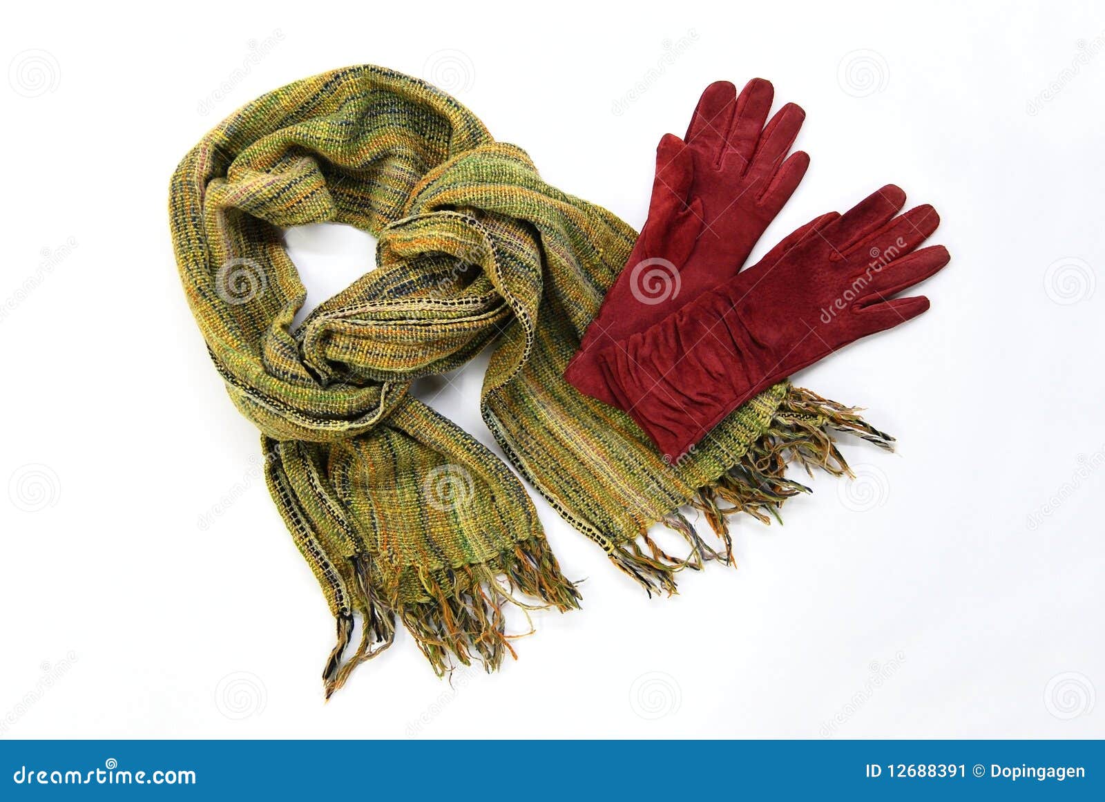 Green Cotton Scarf with Brown Gloves Stock Image - Image of fabric ...