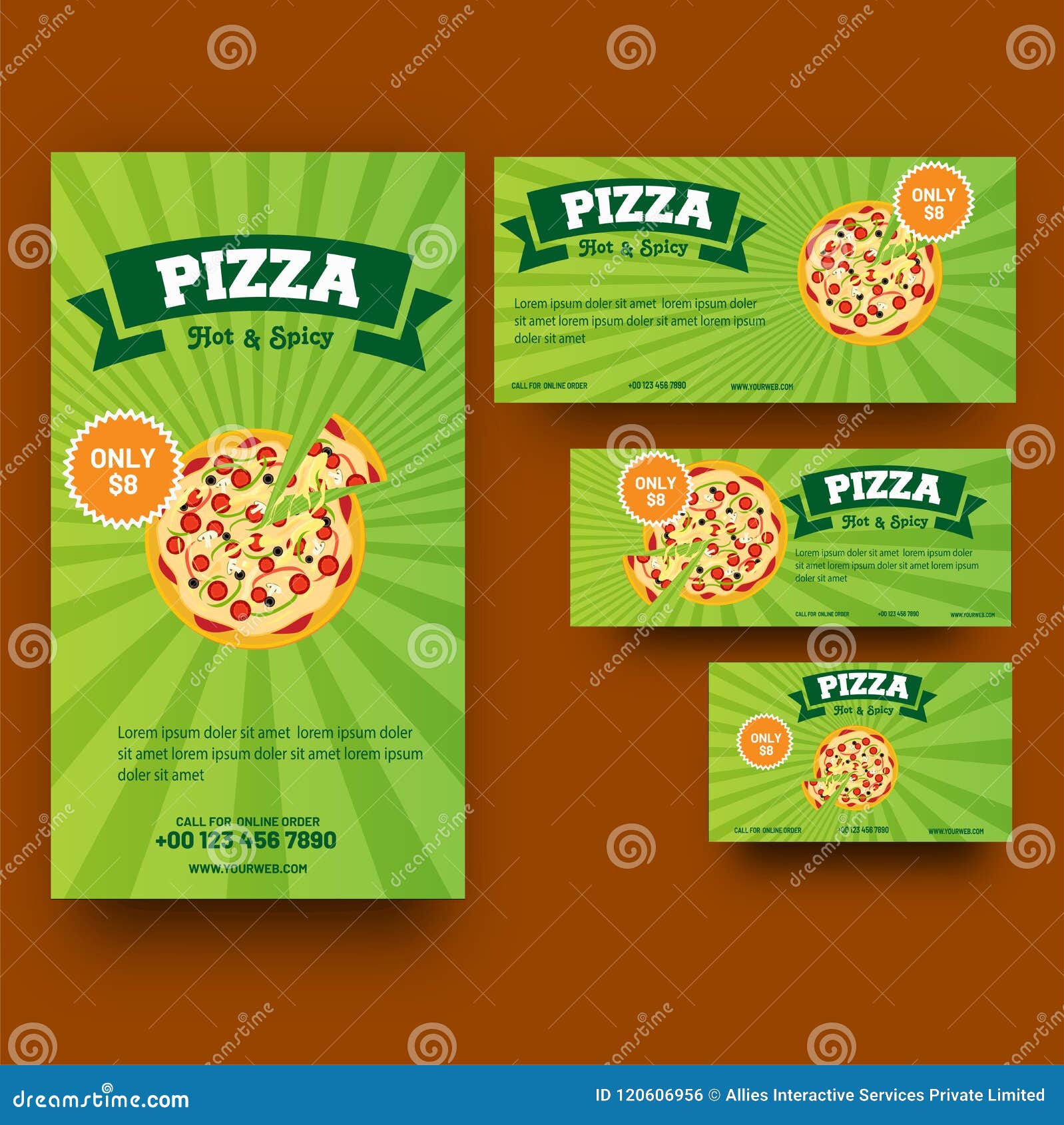 Green Coupon or Template Set for Pizza or Fast Food Corner. Stock ...