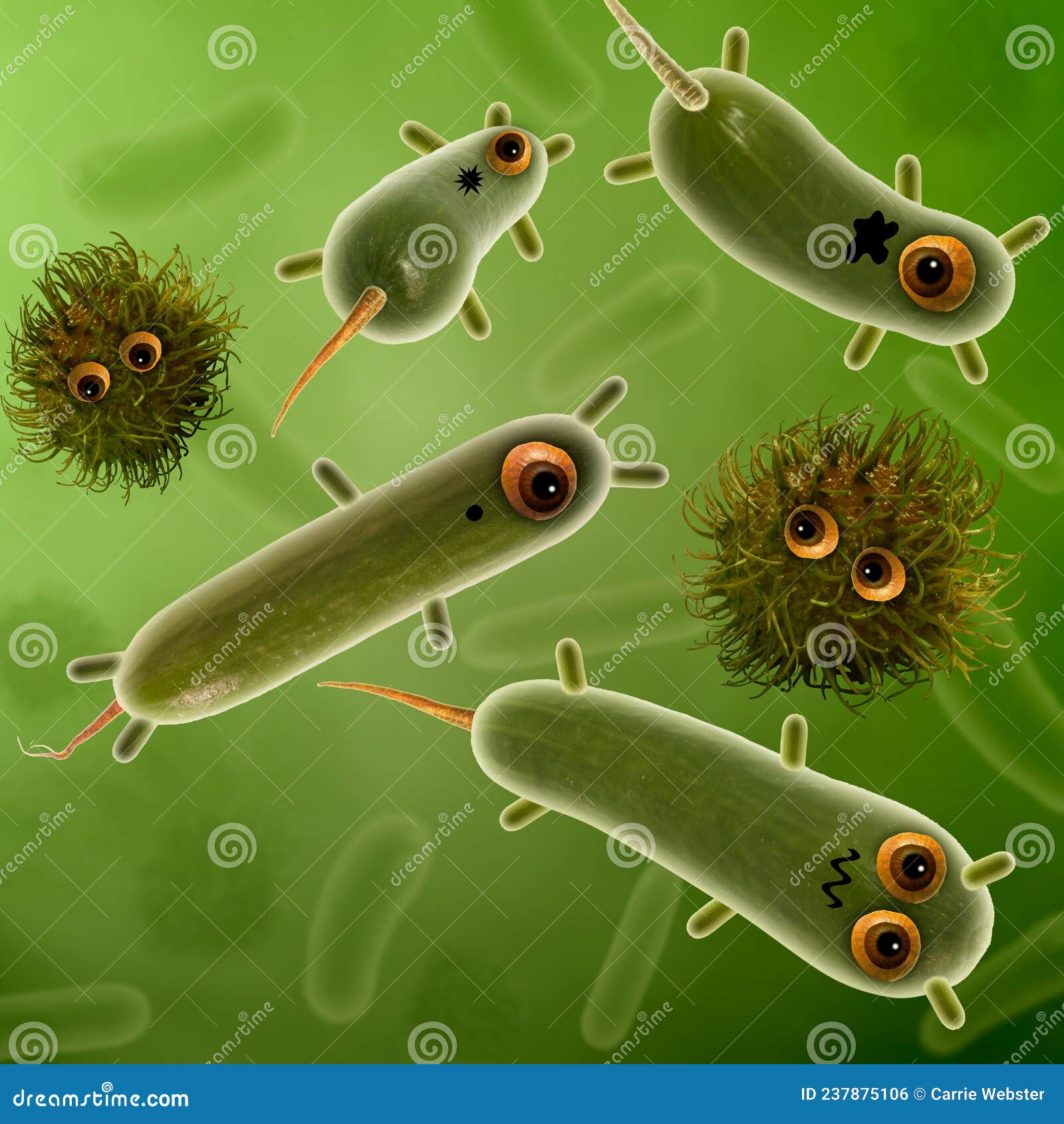 Green COVID and Bacteria Pathogens Stock Illustration - Illustration of ...