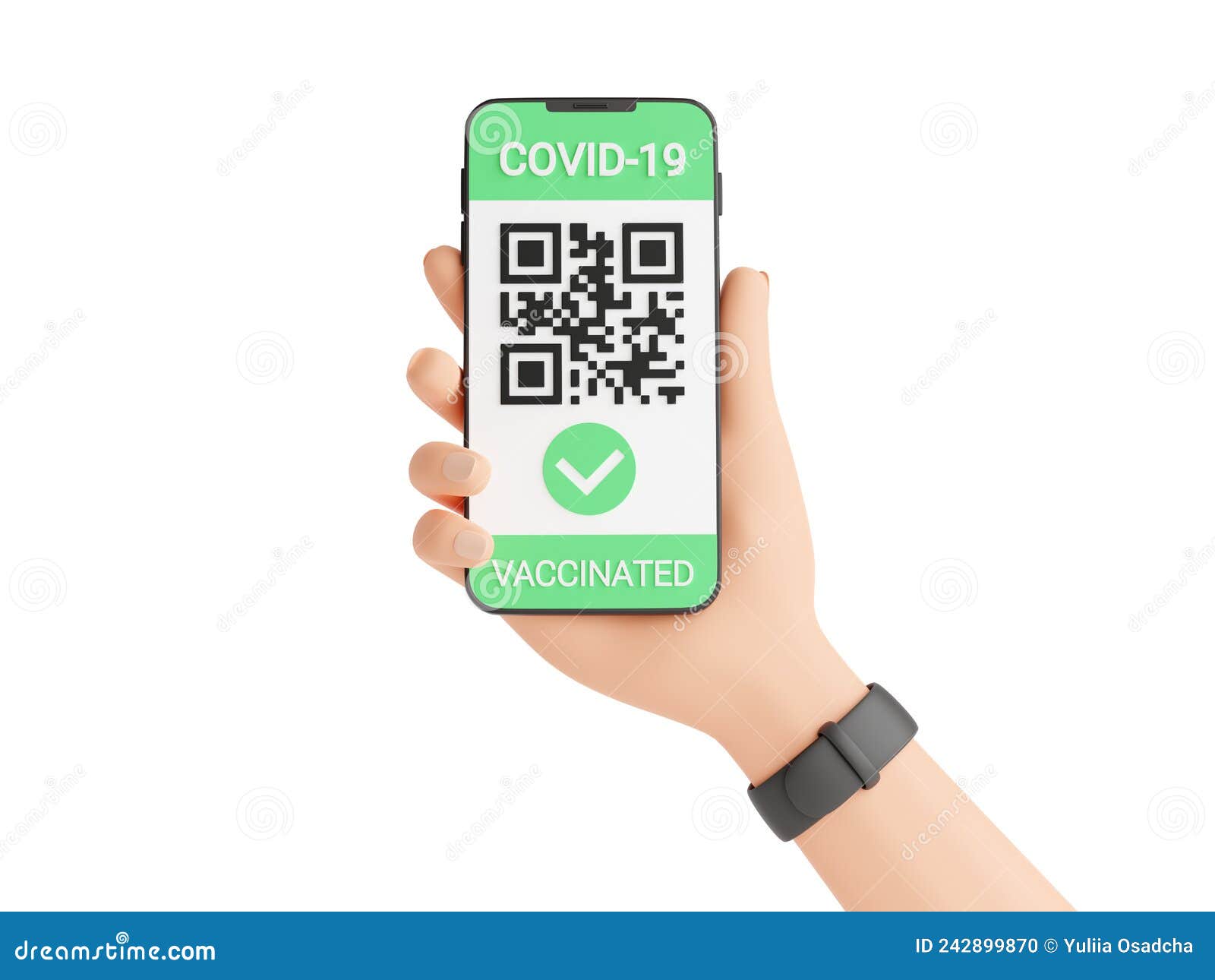 Green COVID Vaccination Certificate - Qr Code and Check Mark on Mobile ...