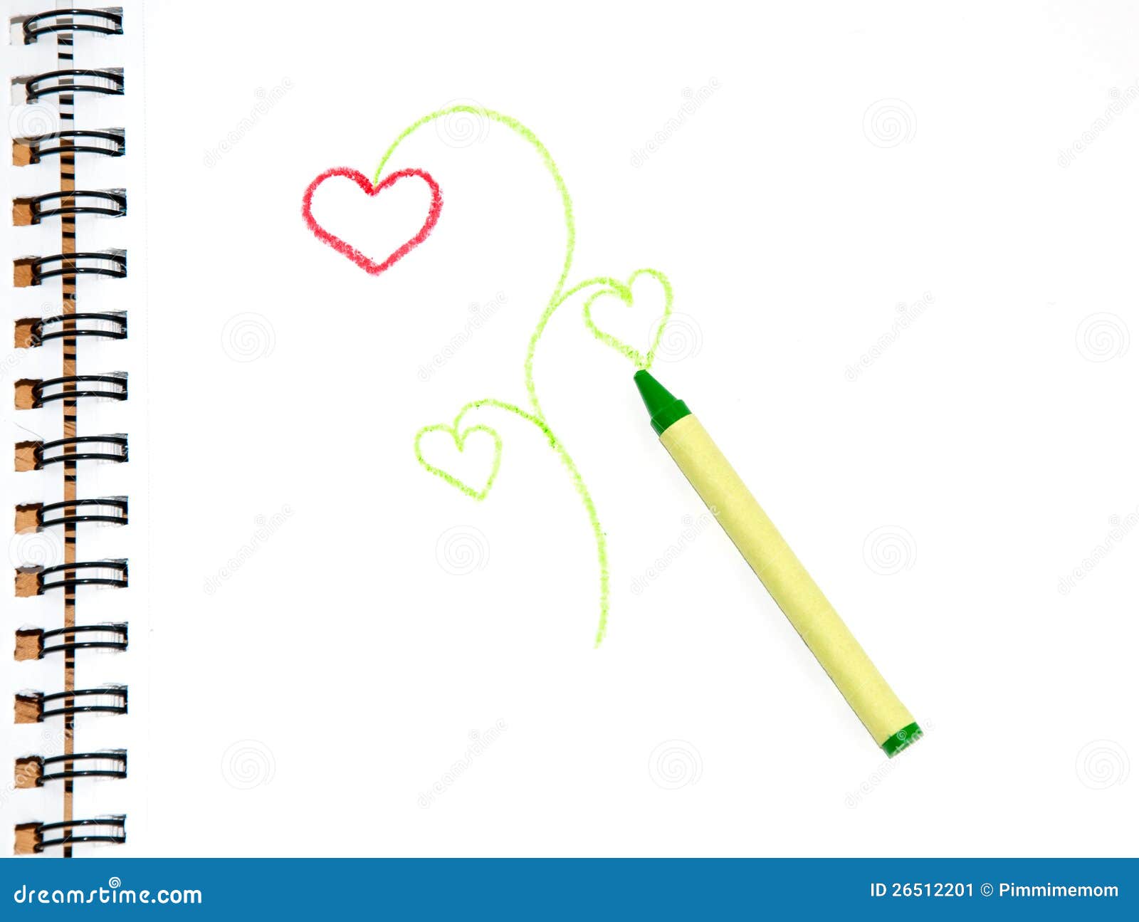 Green Crayon on Sketch Paper with a Doodle of a Pl Stock Illustration ...
