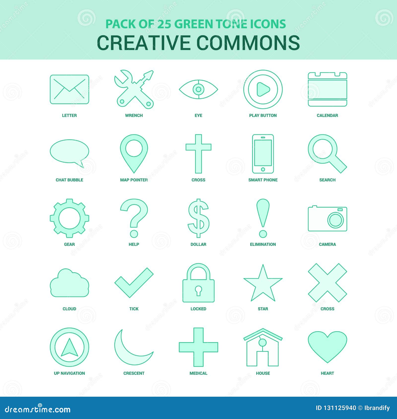 25 Green Creative Commons Icon Set Stock Vector - Illustration of phone ...