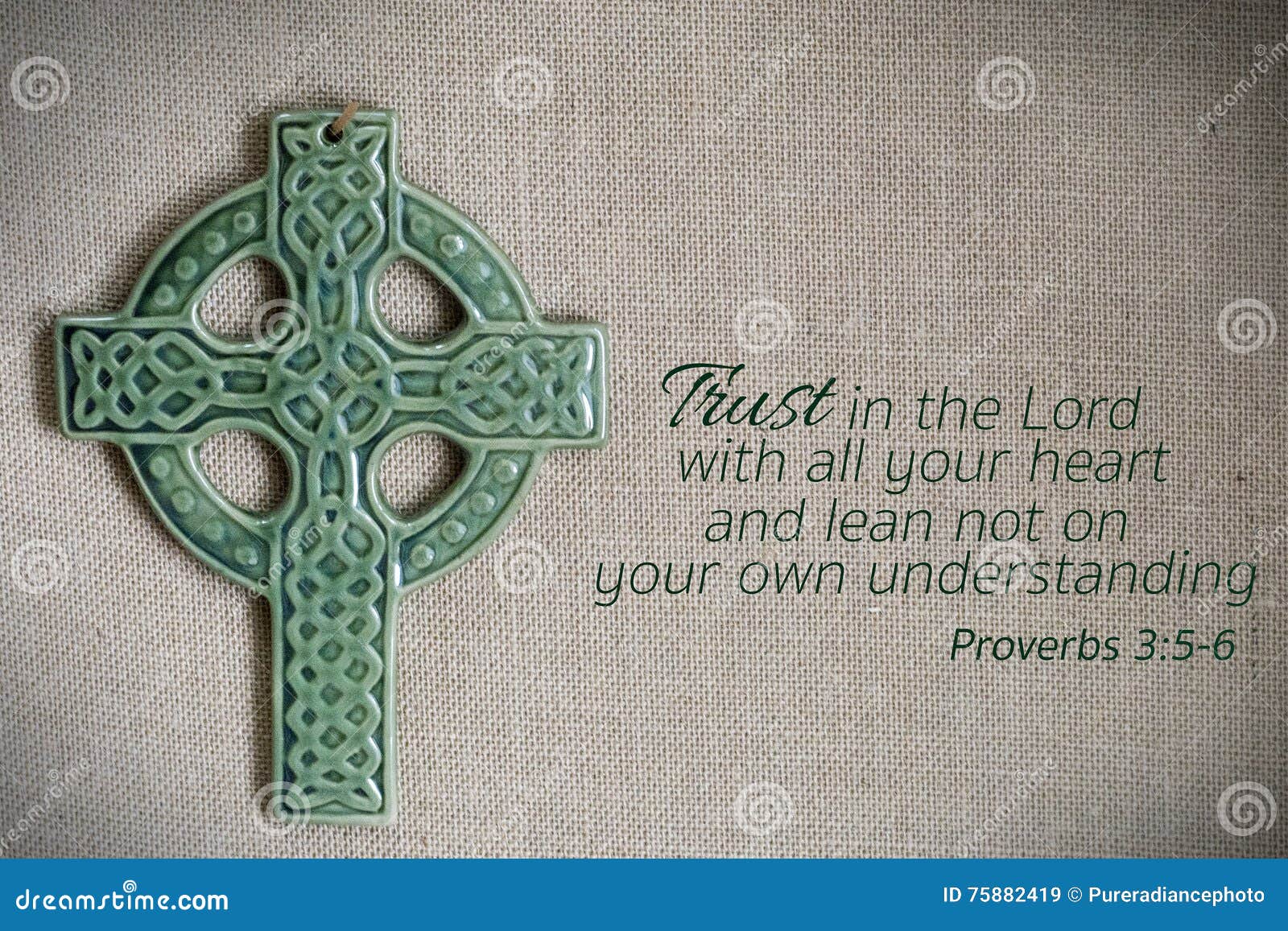 Green Cross on Burlap with Proverb Stock Image - Image of christianity ...