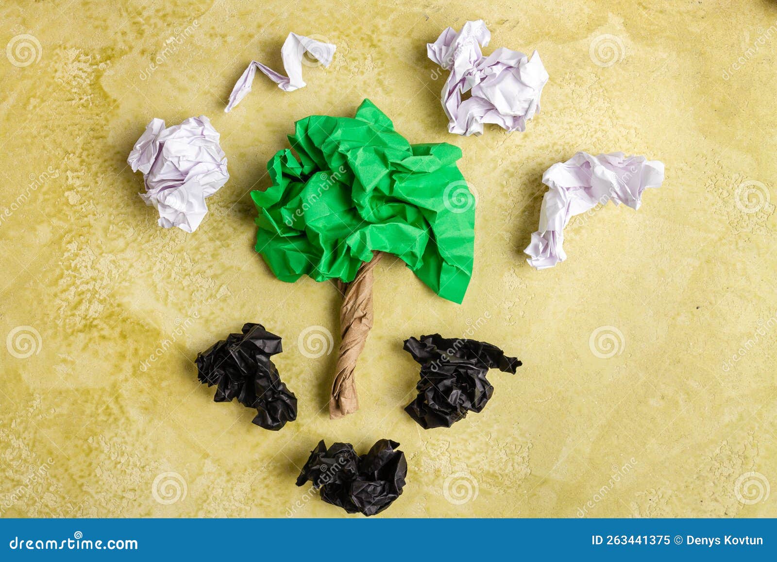 Green Crumpled Paper in Shape of Tree. Stock Image - Image of saving ...