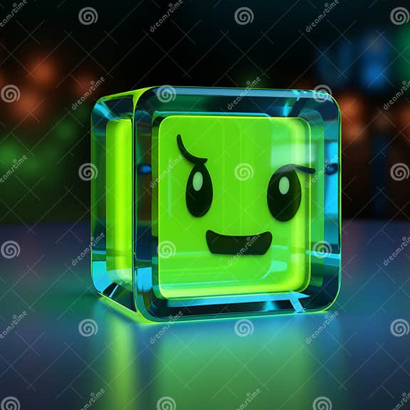 A Green Cube with an Angry Face on it Stock Illustration - Illustration ...