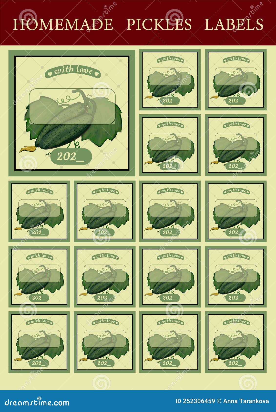 Green Cucumbers Label Packaging Design Templates, Hand Drawn Vector ...