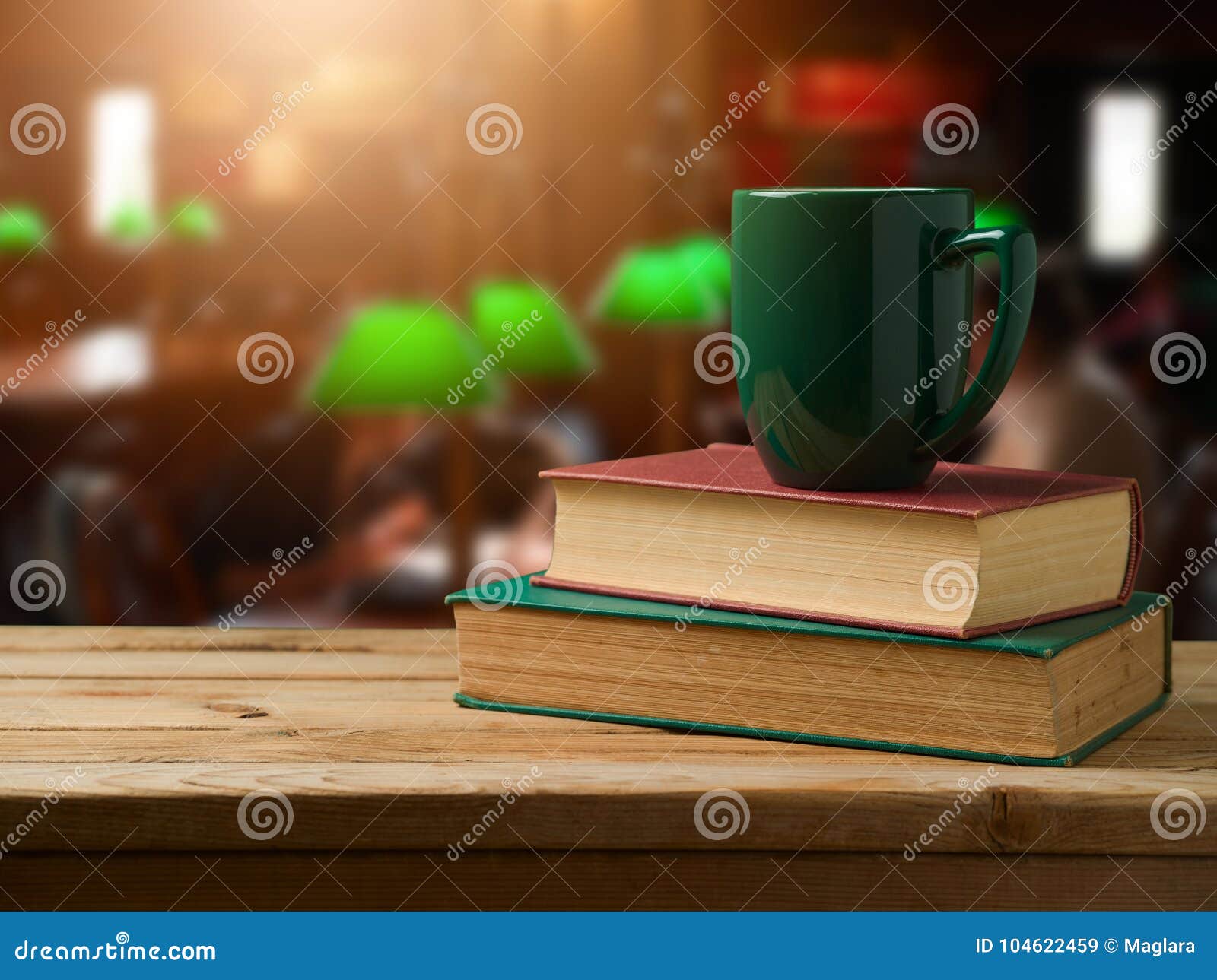 Green Cup of Coffee on Stack of Books Stock Image - Image of pages ...