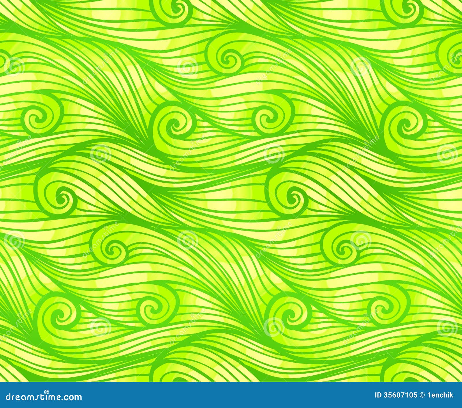 Green Curled Vector Waves Seamless Pattern Stock Vector - Illustration ...