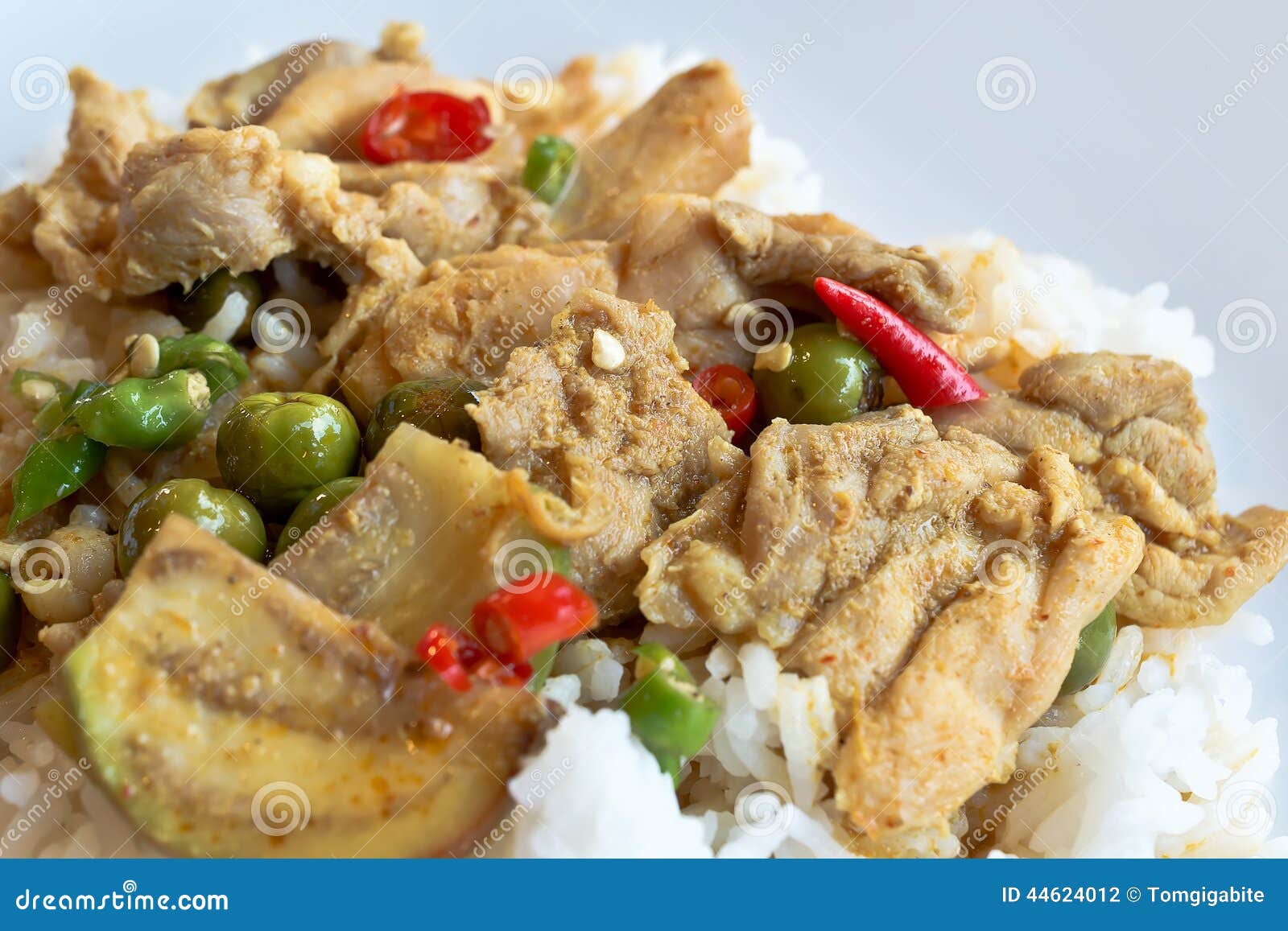 Green Curry with Chicken and Rice Stock Photo - Image of main, herbs ...
