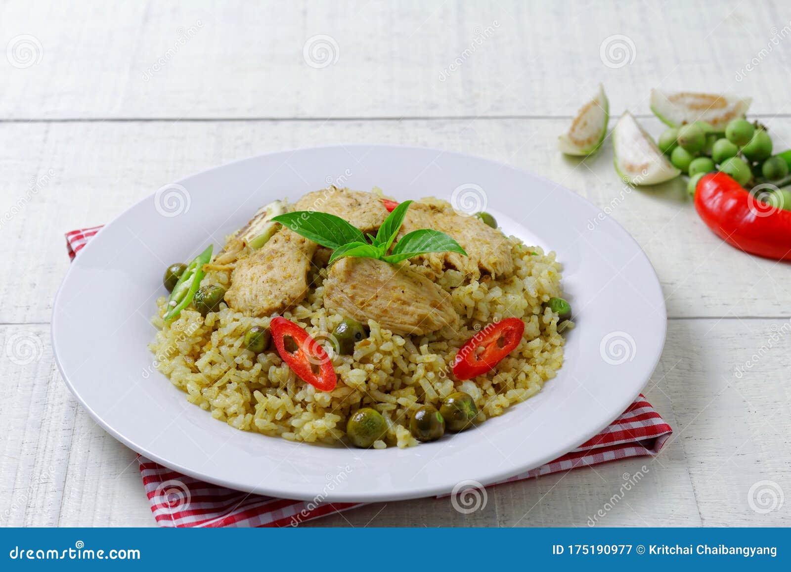 Green Curry Fried Rice with Chicken Stock Image - Image of organic ...