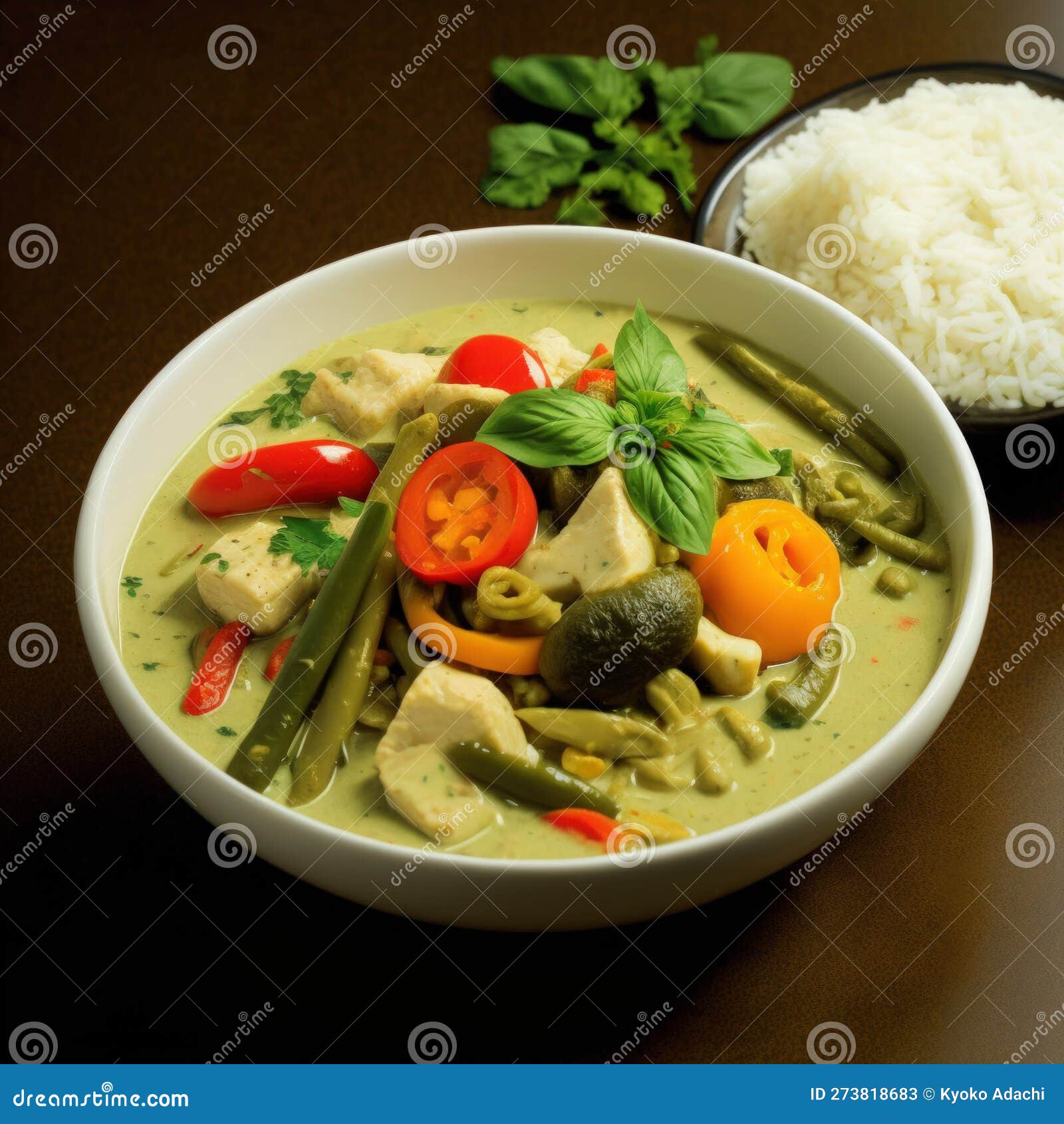 Green Curry and Rice. Kaffir Lime Leaves. Generative AI. Stock ...