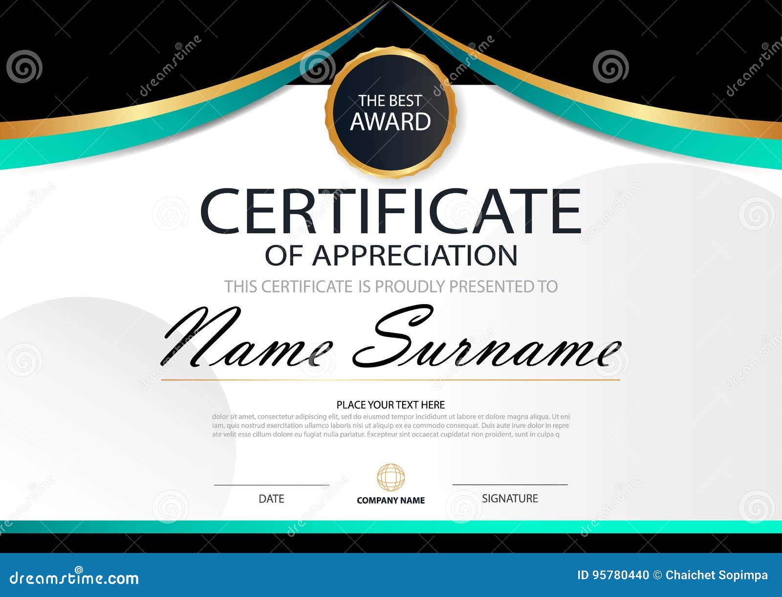 Green Curve Elegance Horizontal Certificate with Vector Illustration ...