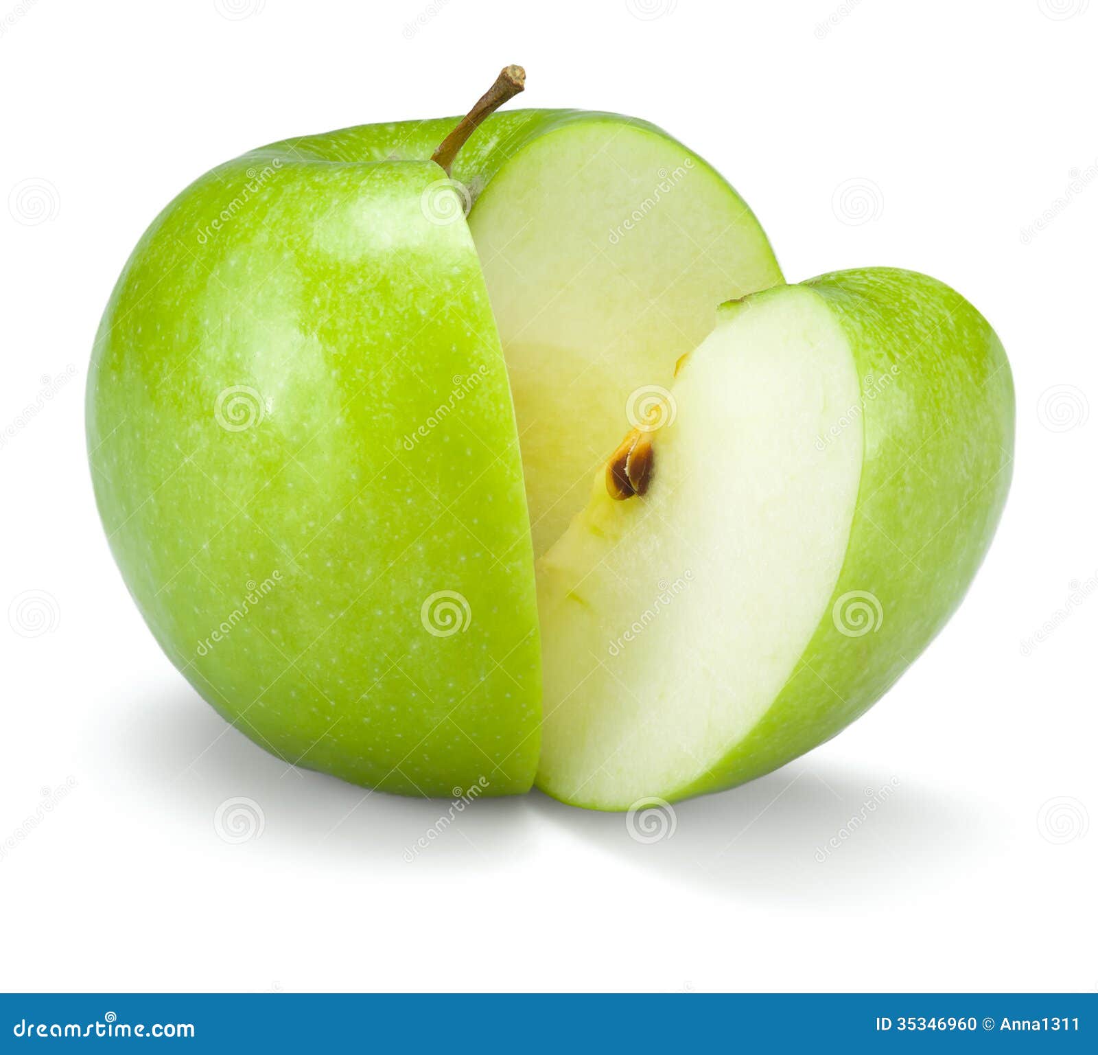 Green Cut Apple. Isolated on a White Stock Photo - Image of leaf, piece ...