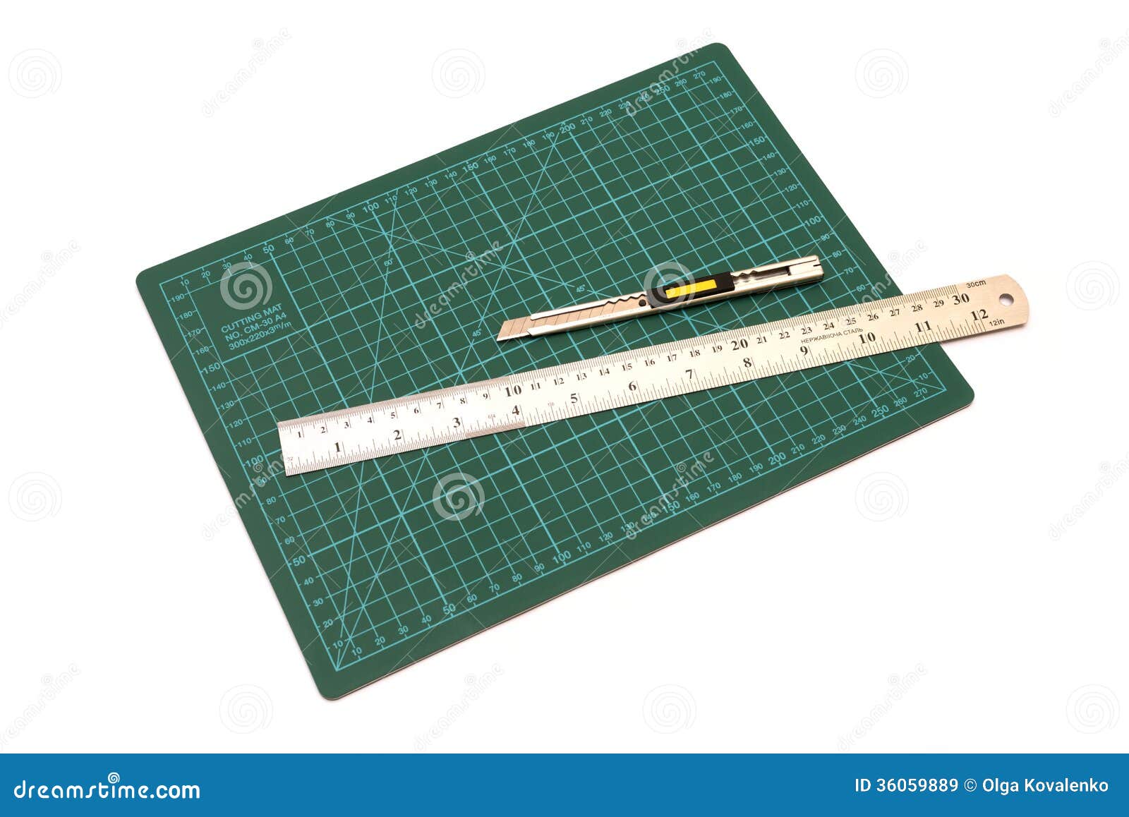 Green Cutting Mats with Iron Ruler and Cuter Stock Image - Image of ...