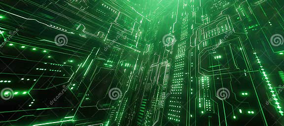 Green Cyber Digital Computer Network Electronic Frame Background Stock Illustration ...