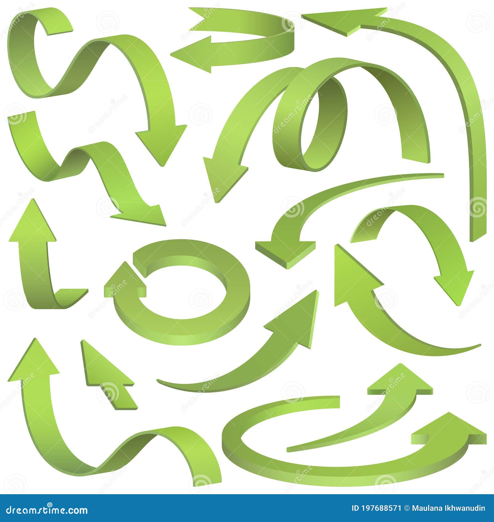 Green 3d Arrows Vector Illustration Set Stock Vector - Illustration of ...