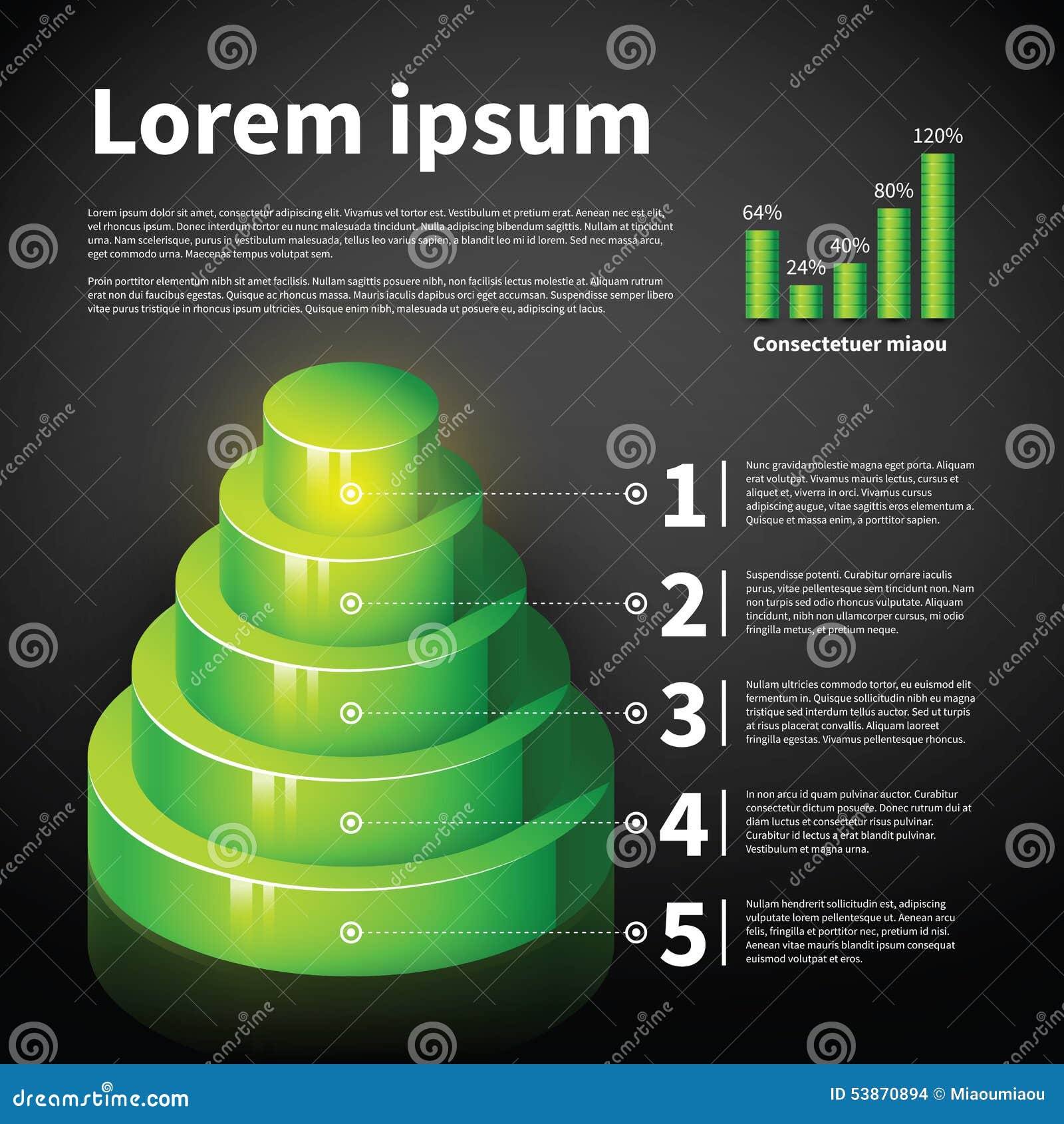 Green 3d Cone Chart with Some Infographic Elements. Stock Vector ...